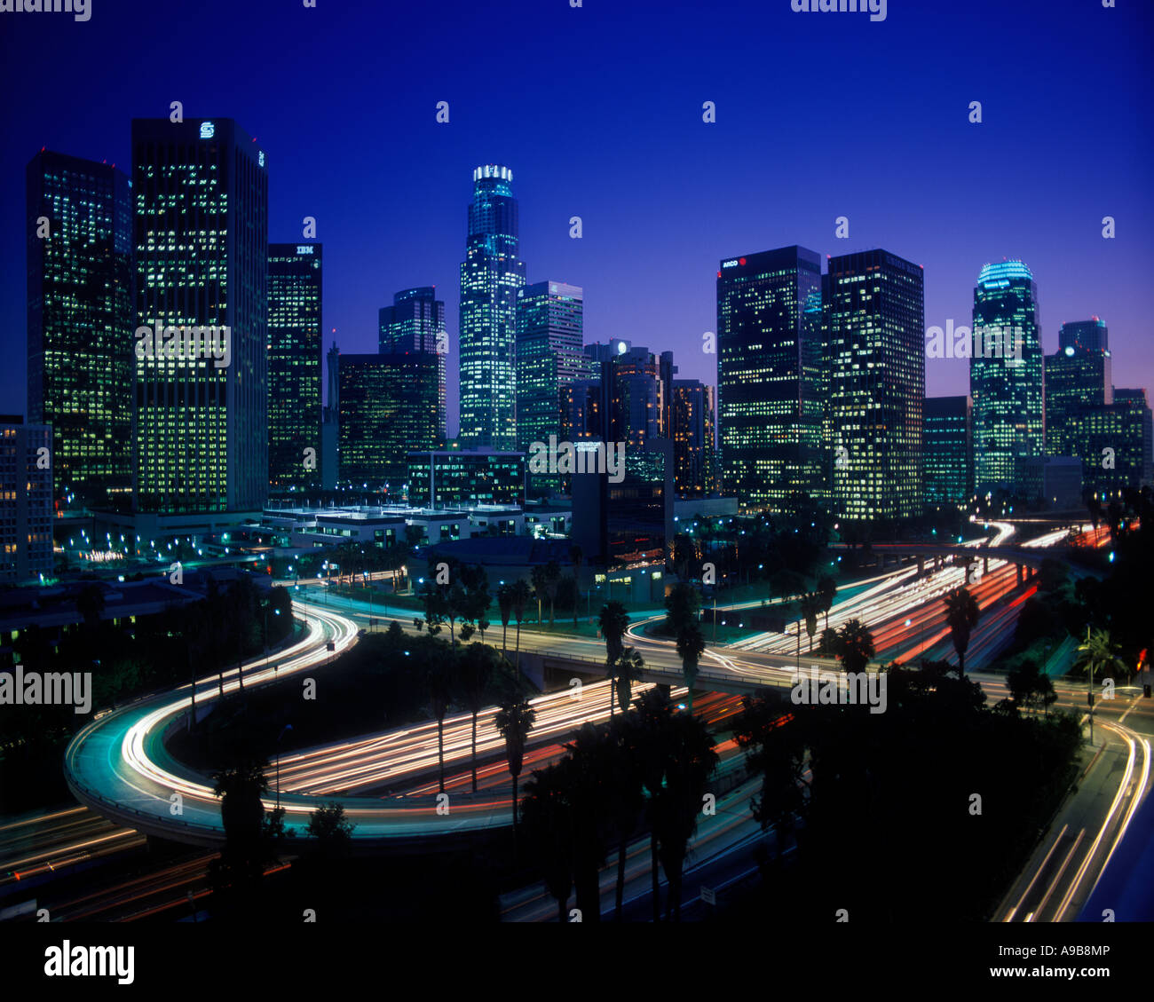 DOWNTOWN SKYLINE HARBOR FREEWAY LOS ANGELES CALIFORNIA USA Stock Photo ...