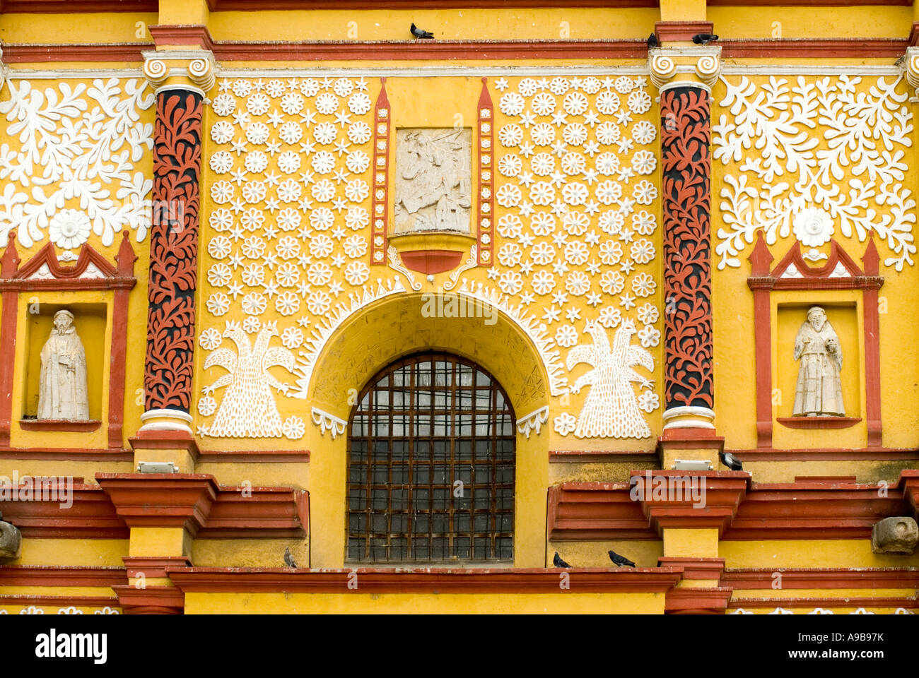 San Cristobal de las Casas yellow church Mexico Stock Photo - Alamy