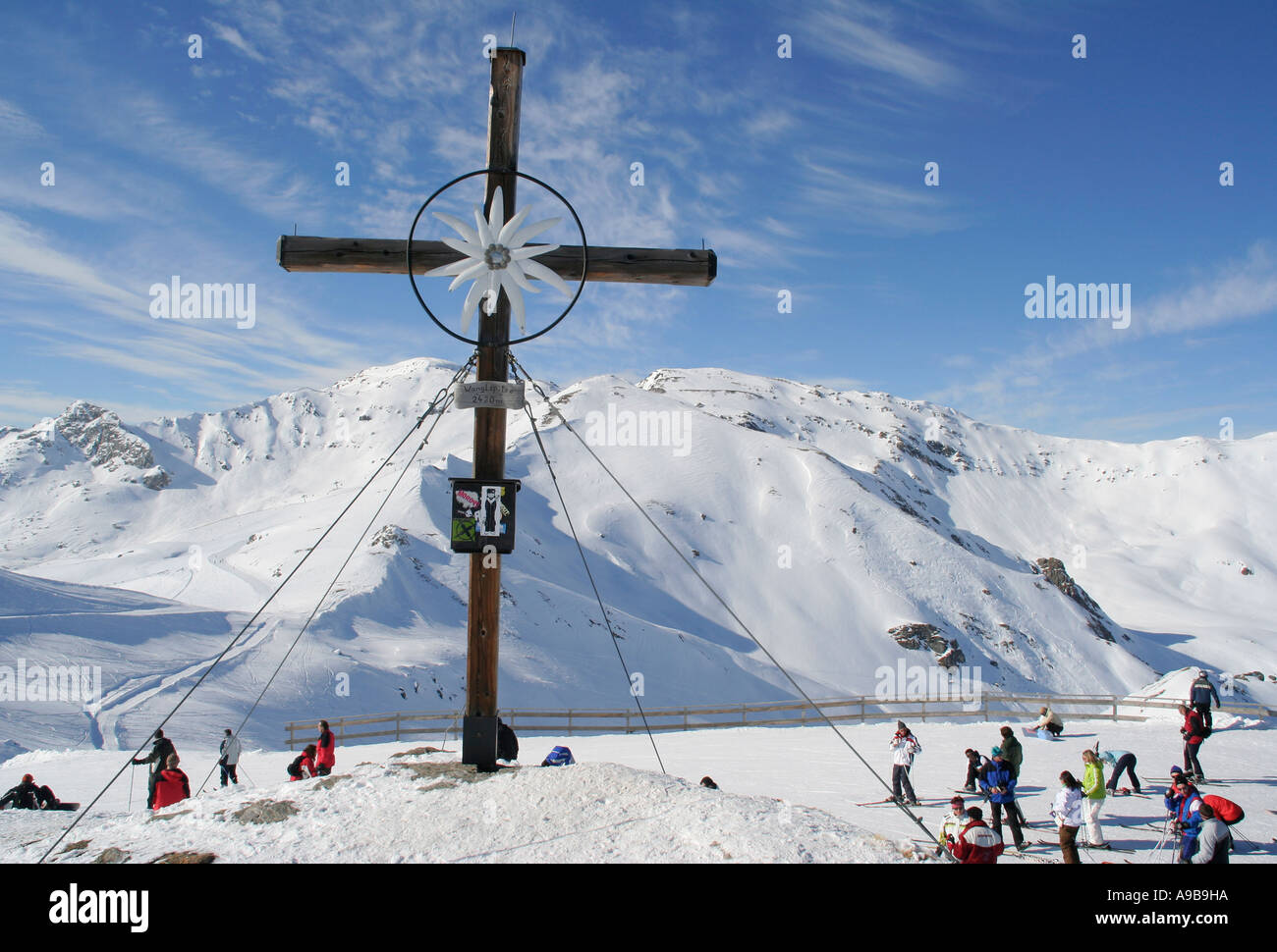 A cross lies at the top of the 150 persons Tux lift station in Mayrhofen, Austria Stock Photo ...