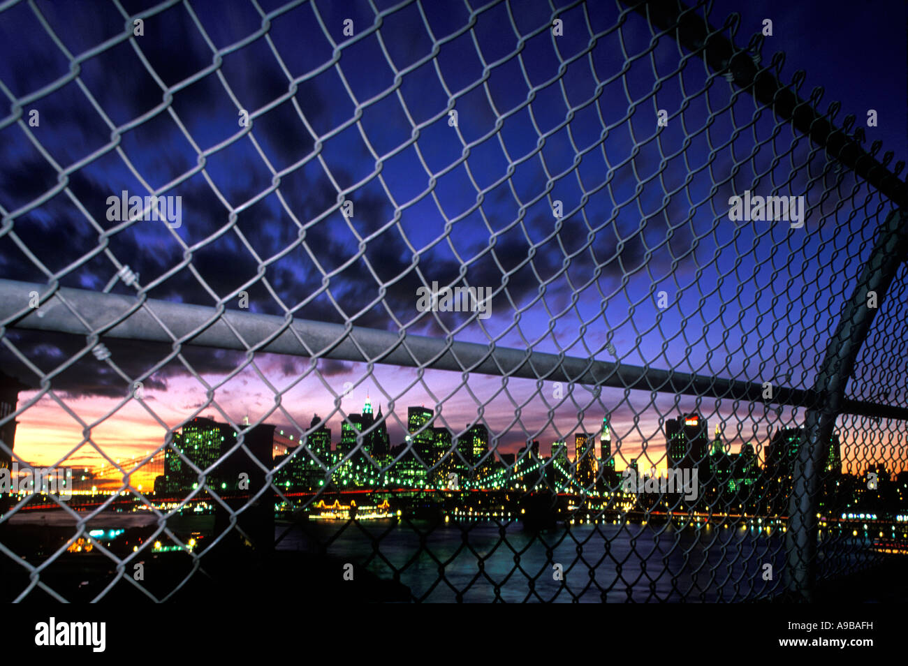 CHAIN LINK SECURITY FENCE MANHATTAN BRIDGE MANHATTAN NEW YORK CITY USA ...