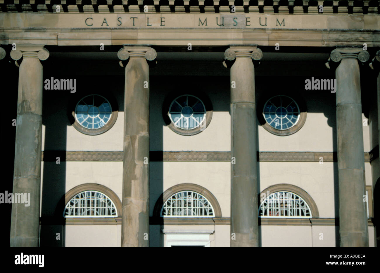 Detail of Castle Museum portico, City of York, North Yorkshire, England ...