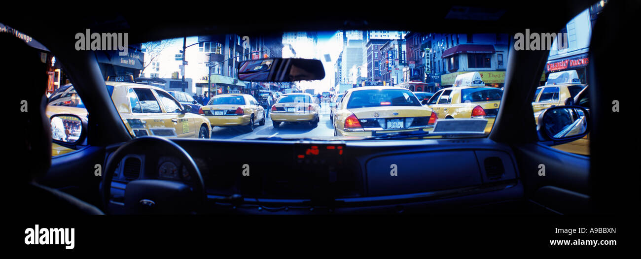 INTERIOR YELLOW TAXI CAB EIGHTH AVENUE MIDTOWN MANHATTAN NEW YORK CITY ...