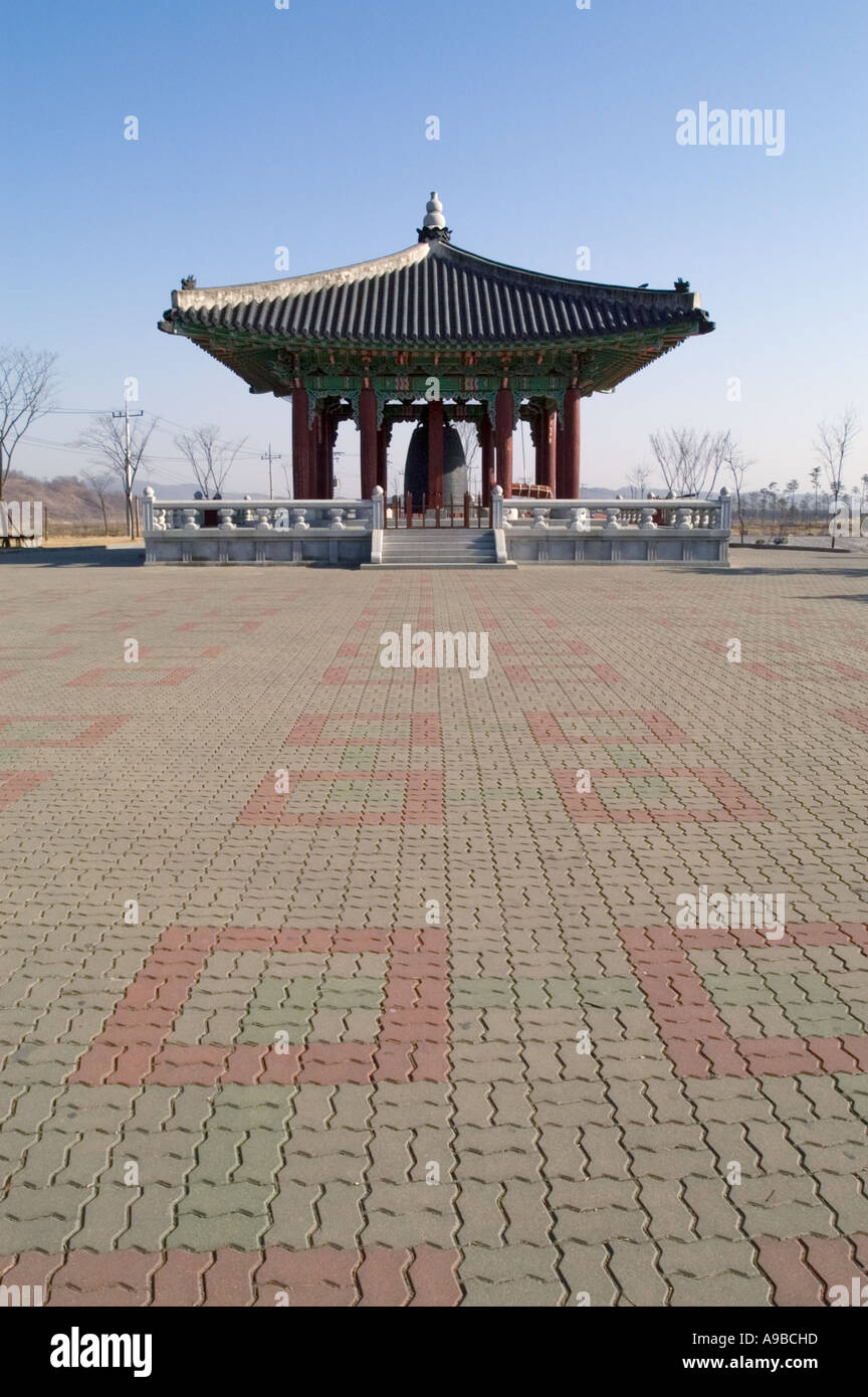 Temple bell near the Freedom Bridge and DMZ in South Korea Stock Photo ...