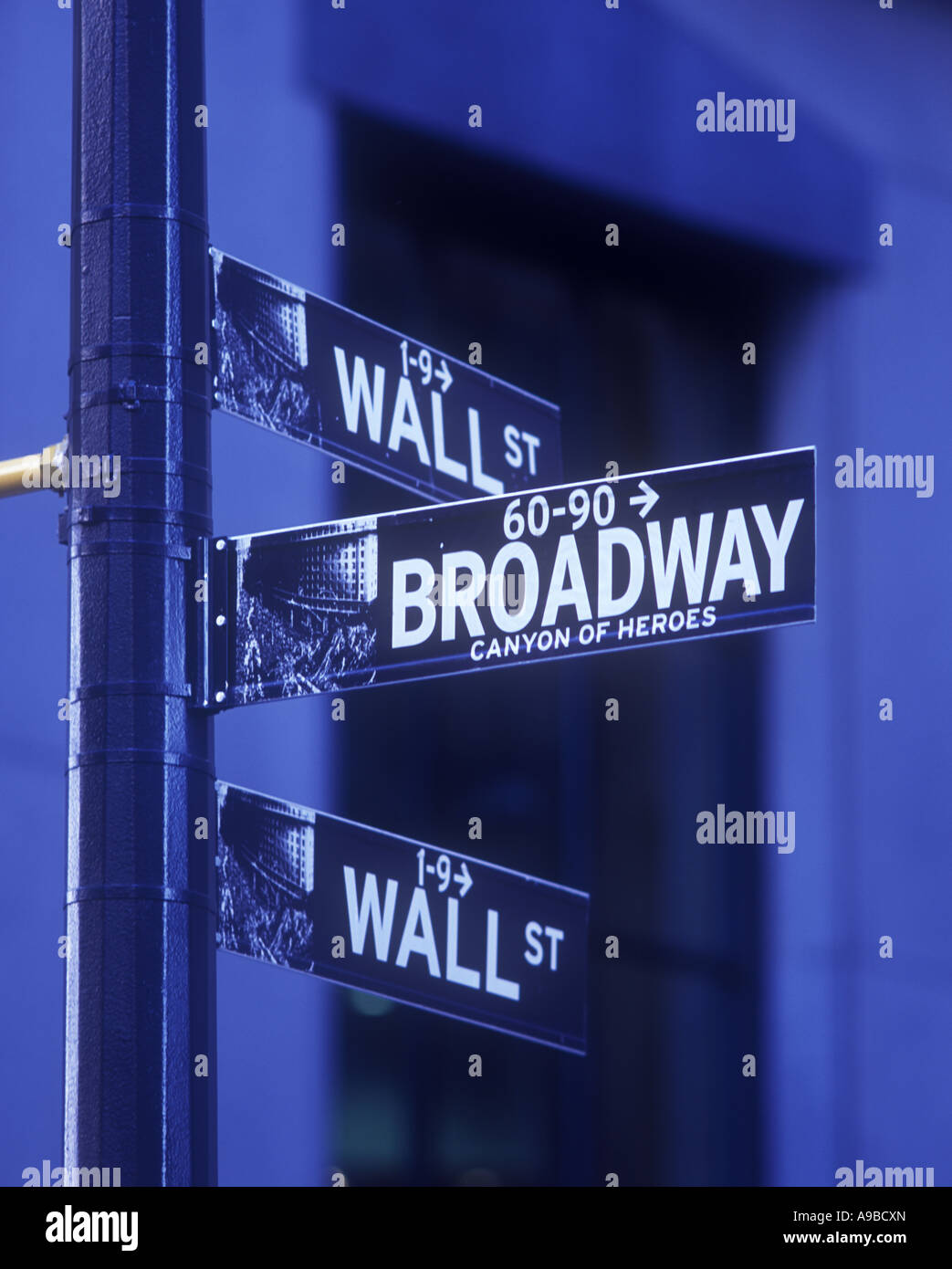 WALL STREET SIGNS BROADWAY FINANCIAL DISTRICT MANHATTAN NEW YORK CITY ...