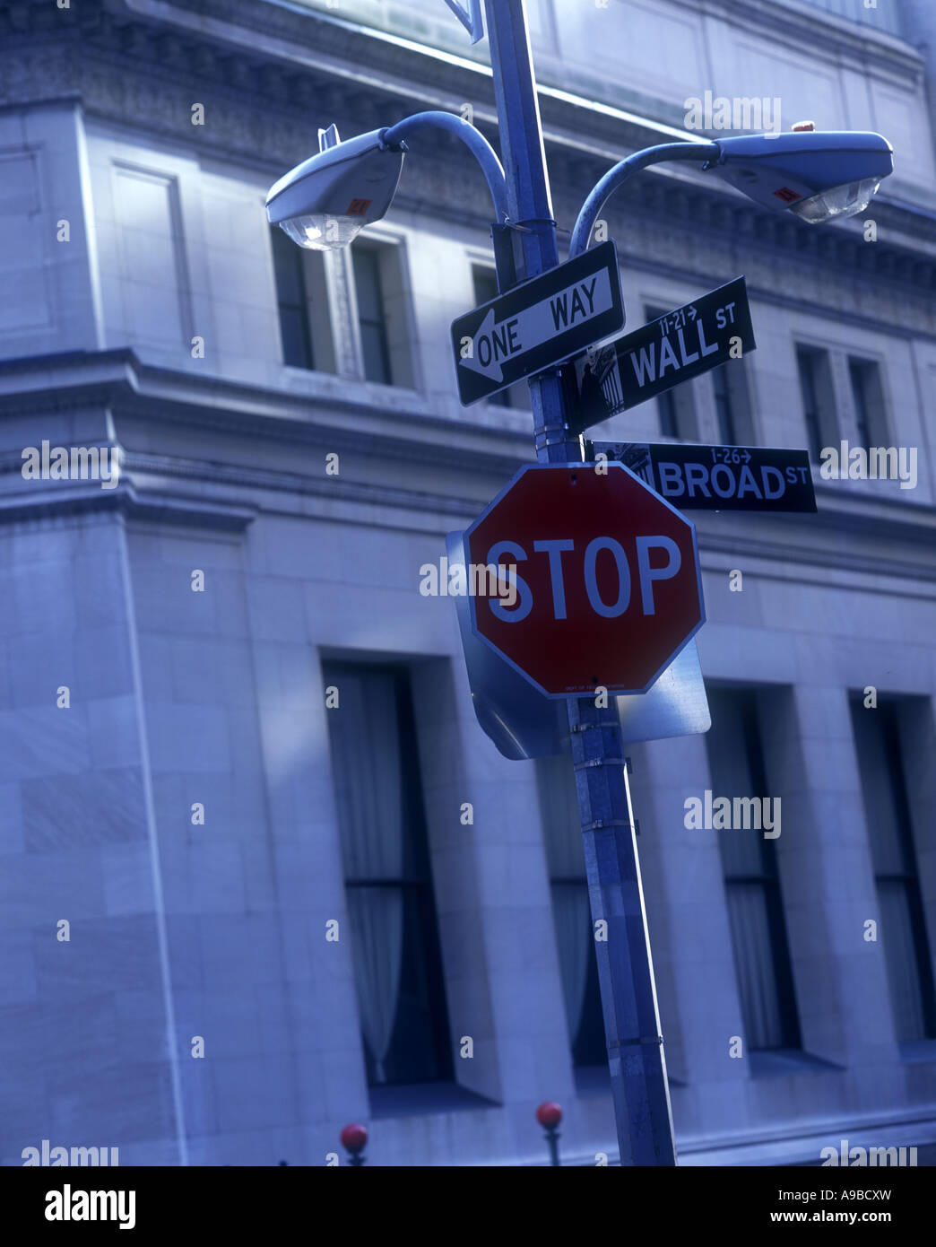 WALL STREET SIGN FINANCIAL DISTRICT MANHATTAN NEW YORK CITY USA Stock ...