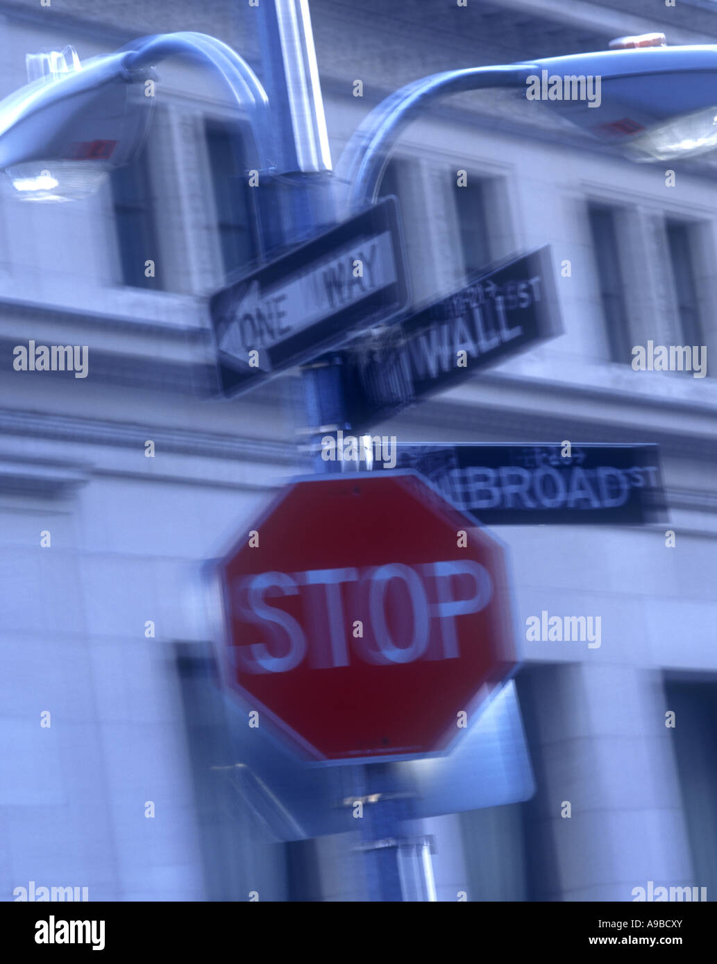 STOP SIGN WALL STREET SIGN FINANCIAL DISTRICT MANHATTAN NEW YORK CITY ...