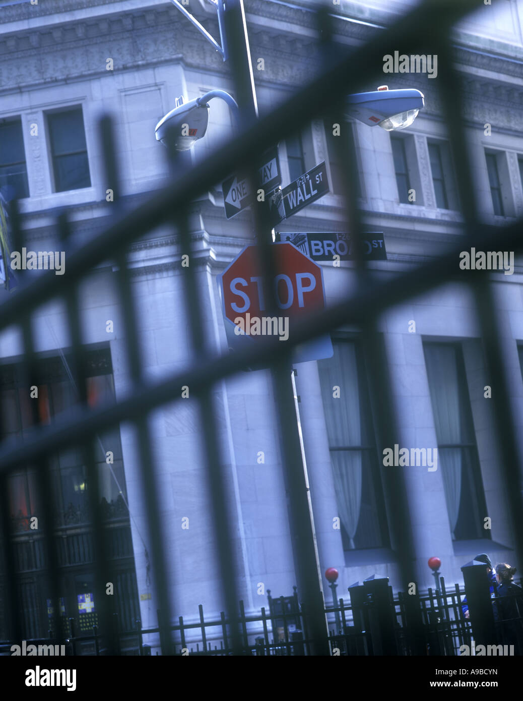 WALL STREET SIGN FINANCIAL DISTRICT MANHATTAN NEW YORK CITY USA Stock ...