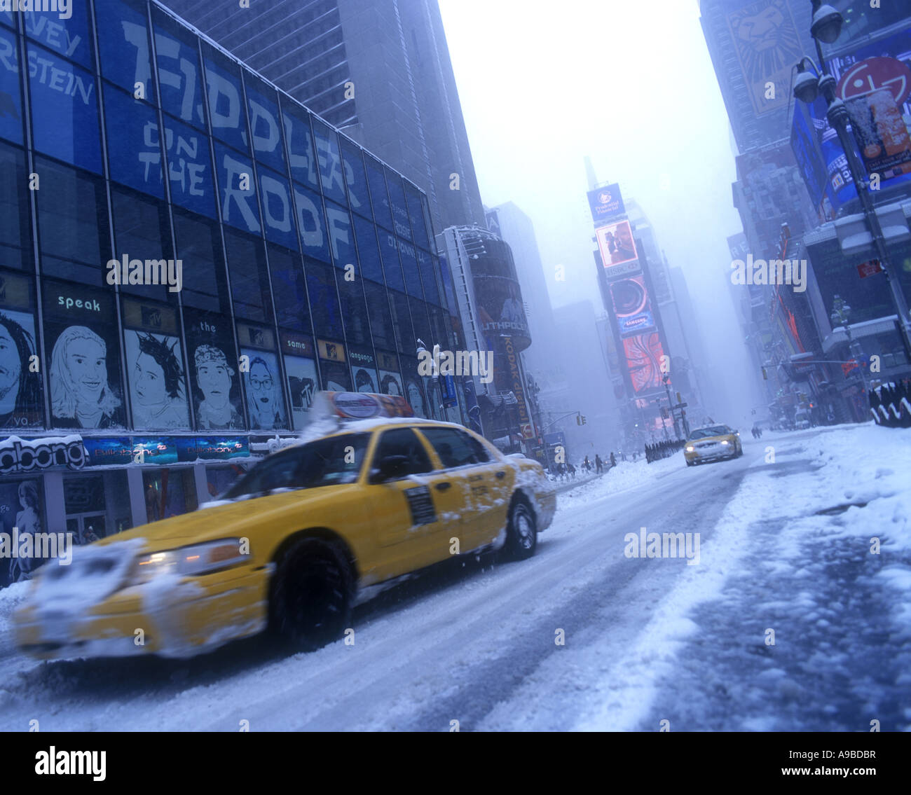 SNOW COVERED BLIZZARD TIMES SQUARE MIDTOWN MANHATTAN NEW YORK CITY USA ...