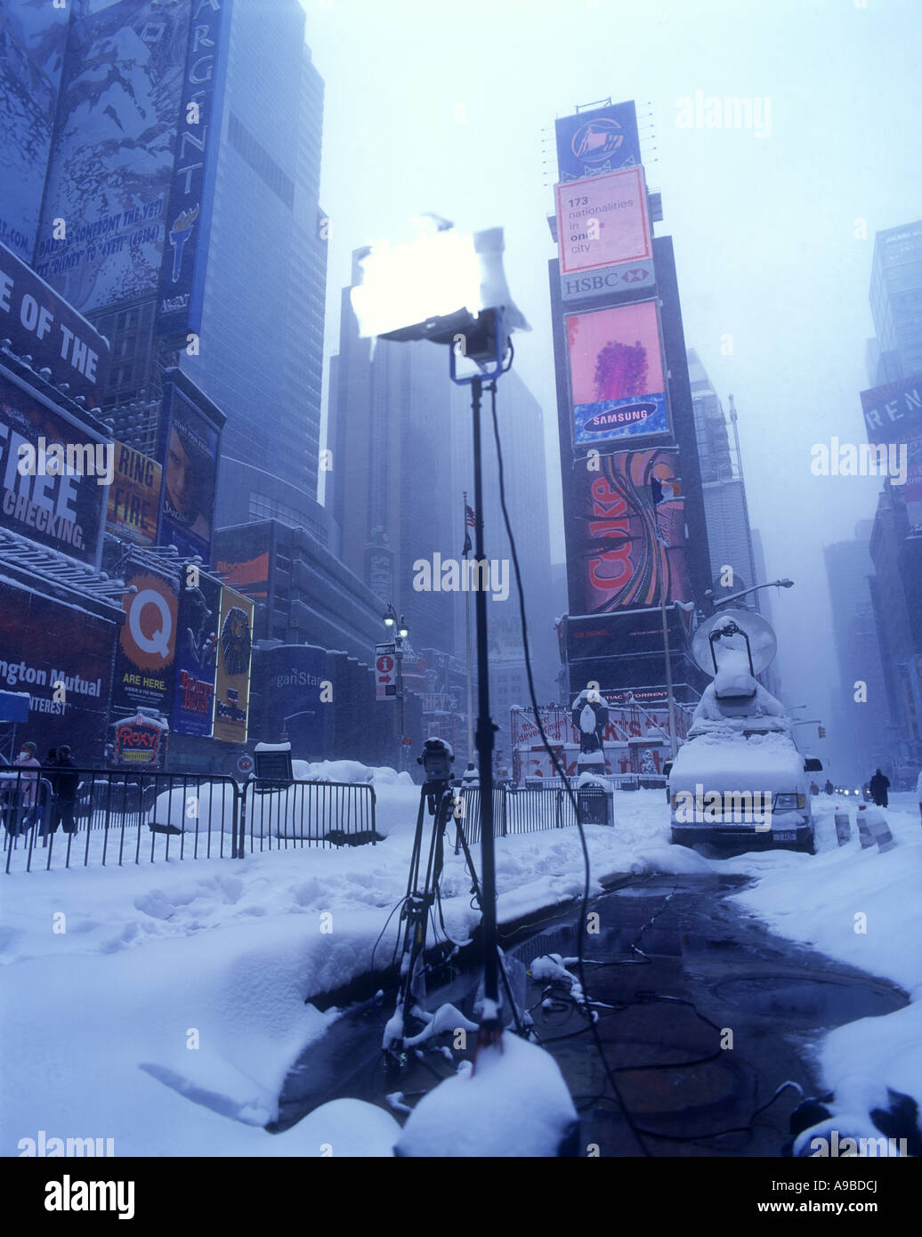 TELEVISION NEWS SET SNOW COVERED BLIZZARD TIMES SQUARE MIDTOWN ...