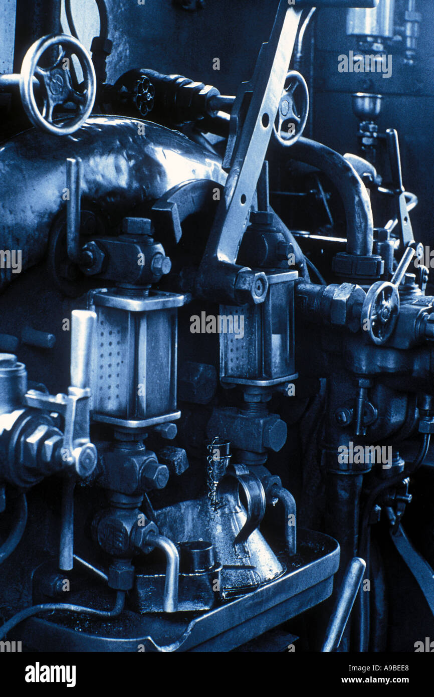 Driving controls of an old steam railway engine Stock Photo - Alamy