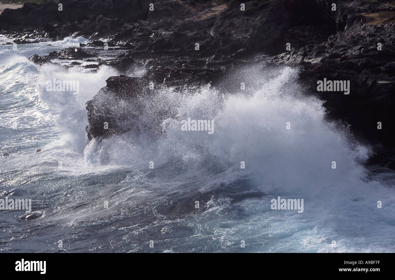 Surf hitting volcanic cliffs at Napili Maui Hawaii USA Stock Photo - Alamy