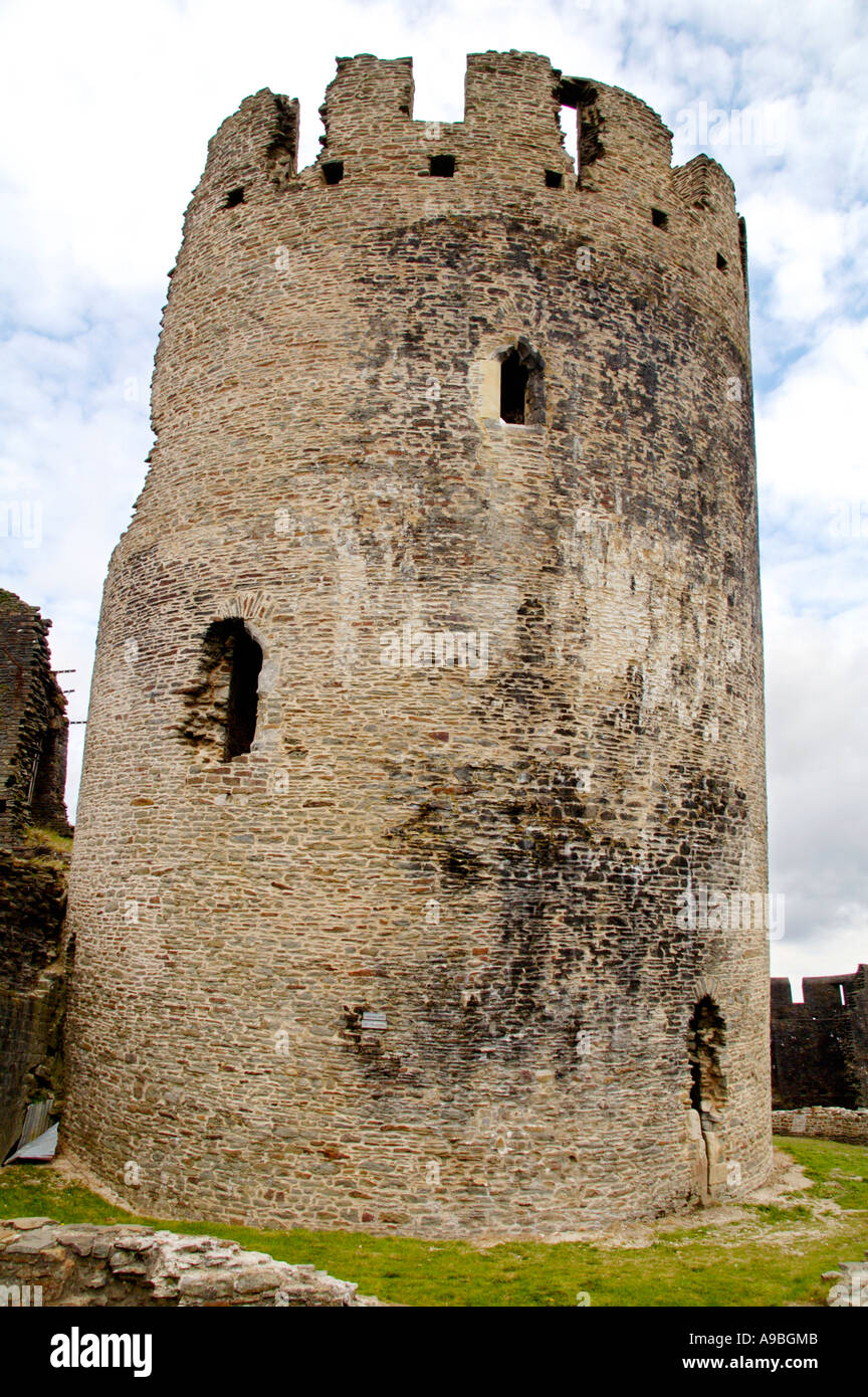 Caerphilly Castle built 1268-1271 the South East Tower which leans at ...