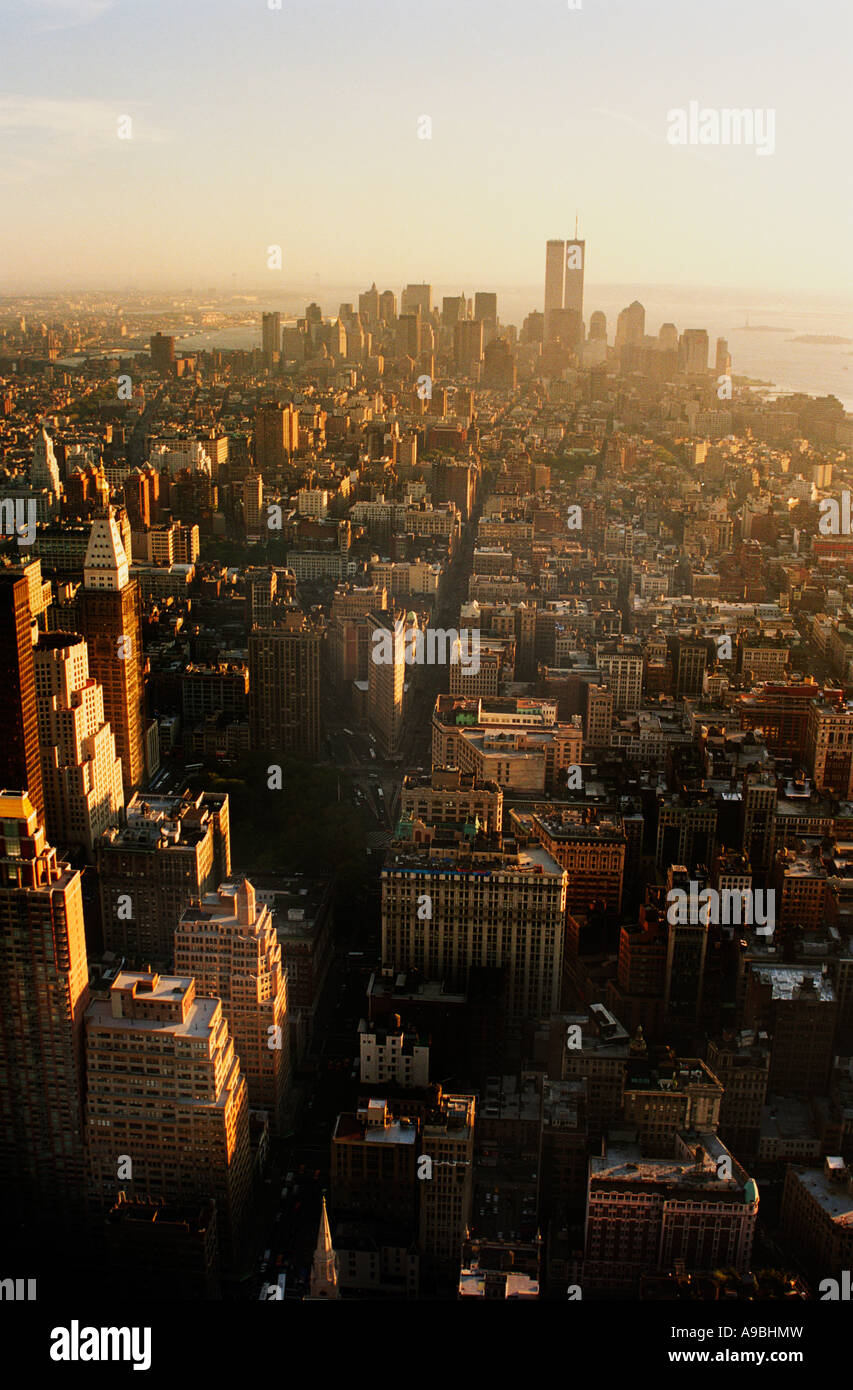view of the New York skyline with the Twin towers of the World Trade ...