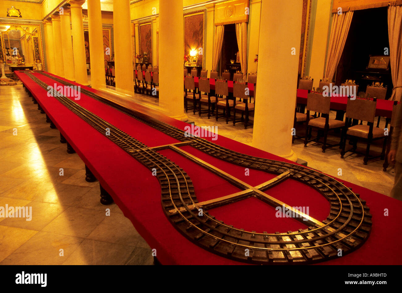 The rail track of a silver train set given as a gift to Jai Vilas by ...