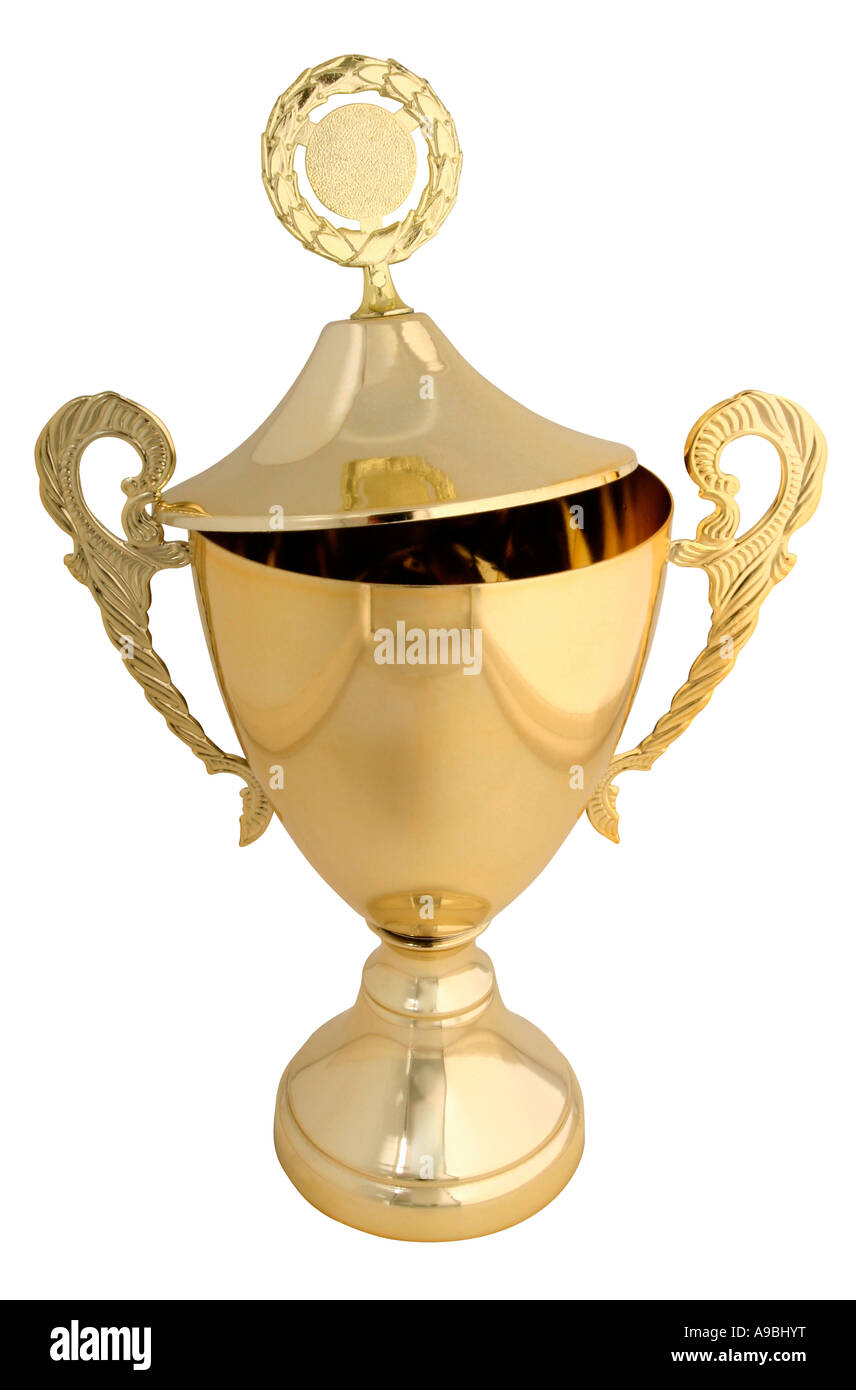 Large golden trophy isolated on white with clipping path real object ...