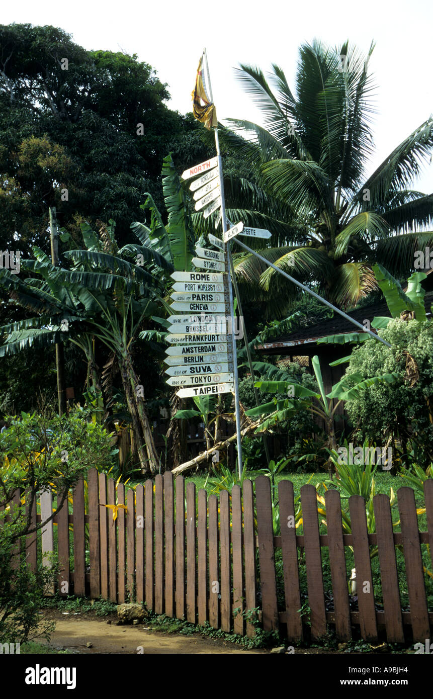 Sign post to rest of the world on a post in Tonga South Pacific Stock ...