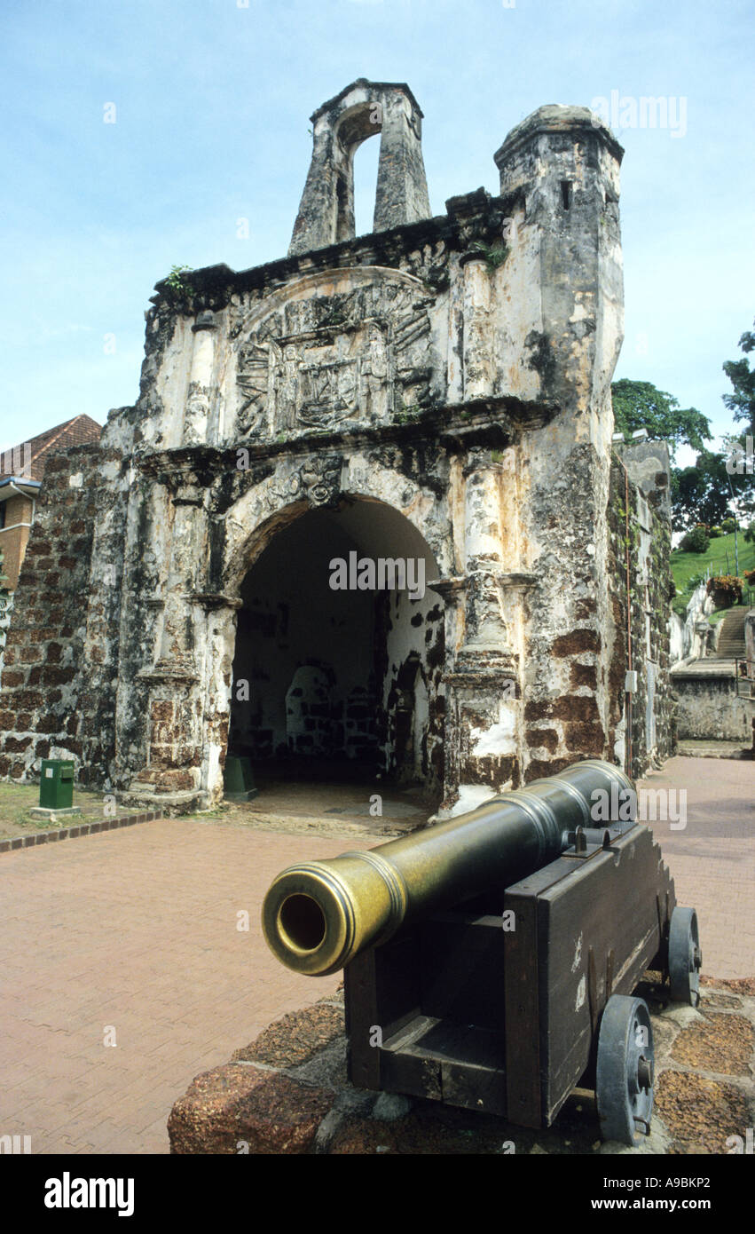 Remains of the Portuguese "Famosa Fort ", Malacca / Malaka ,Malaya with ...
