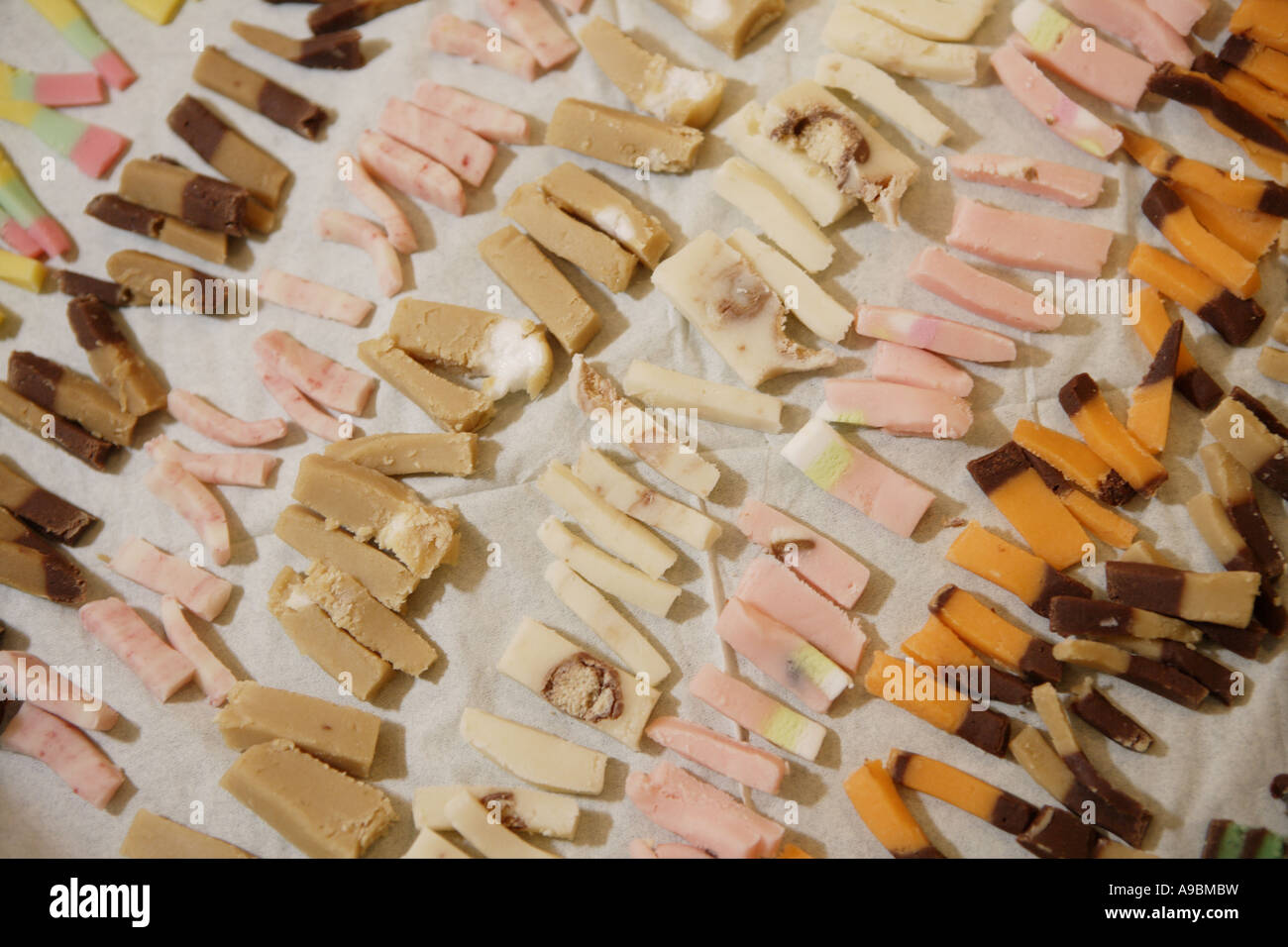 Local food producers different flavoured and coloured fudge sweets ...