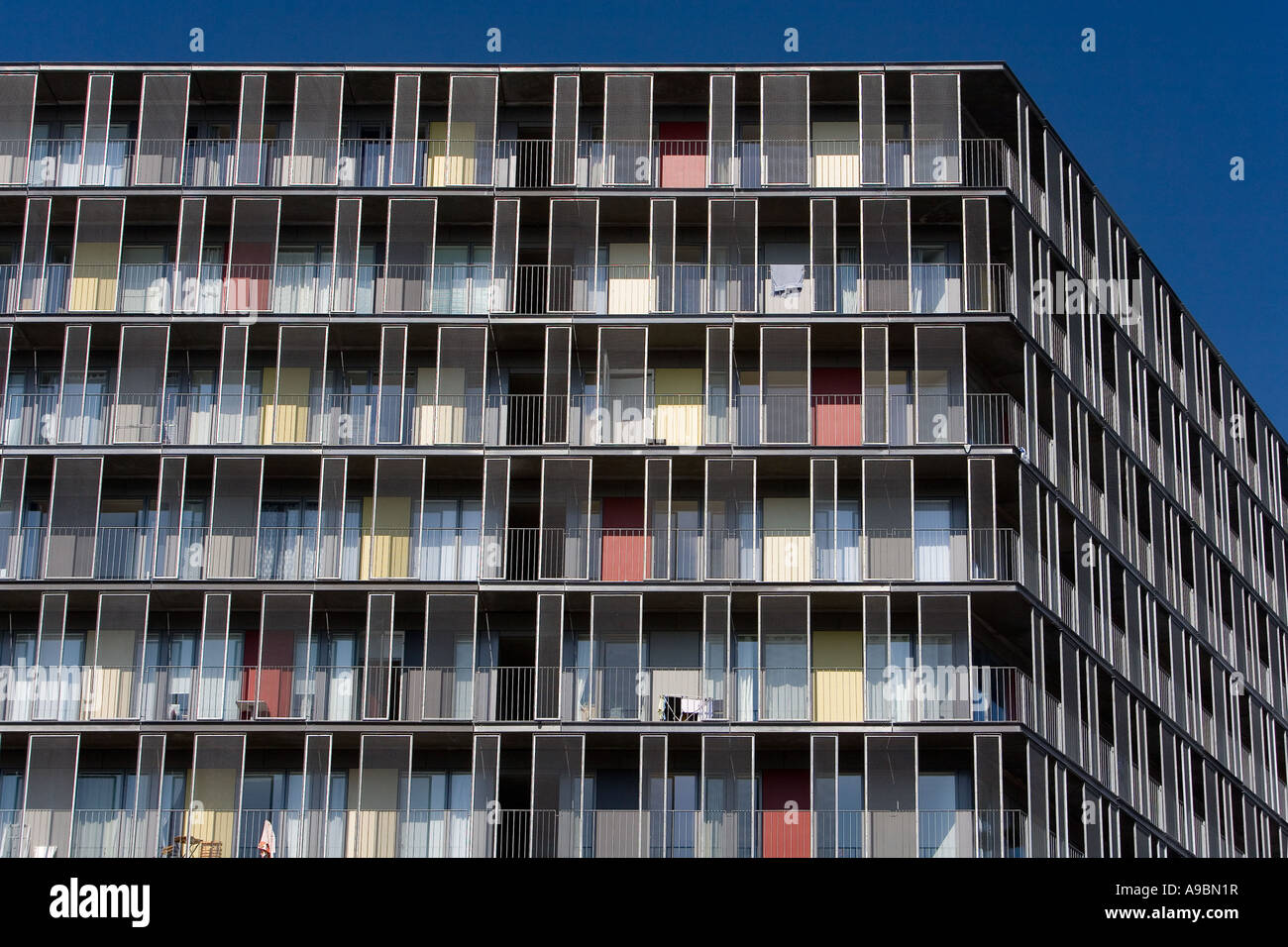Colourful student hostel high-rise block Stock Photo - Alamy