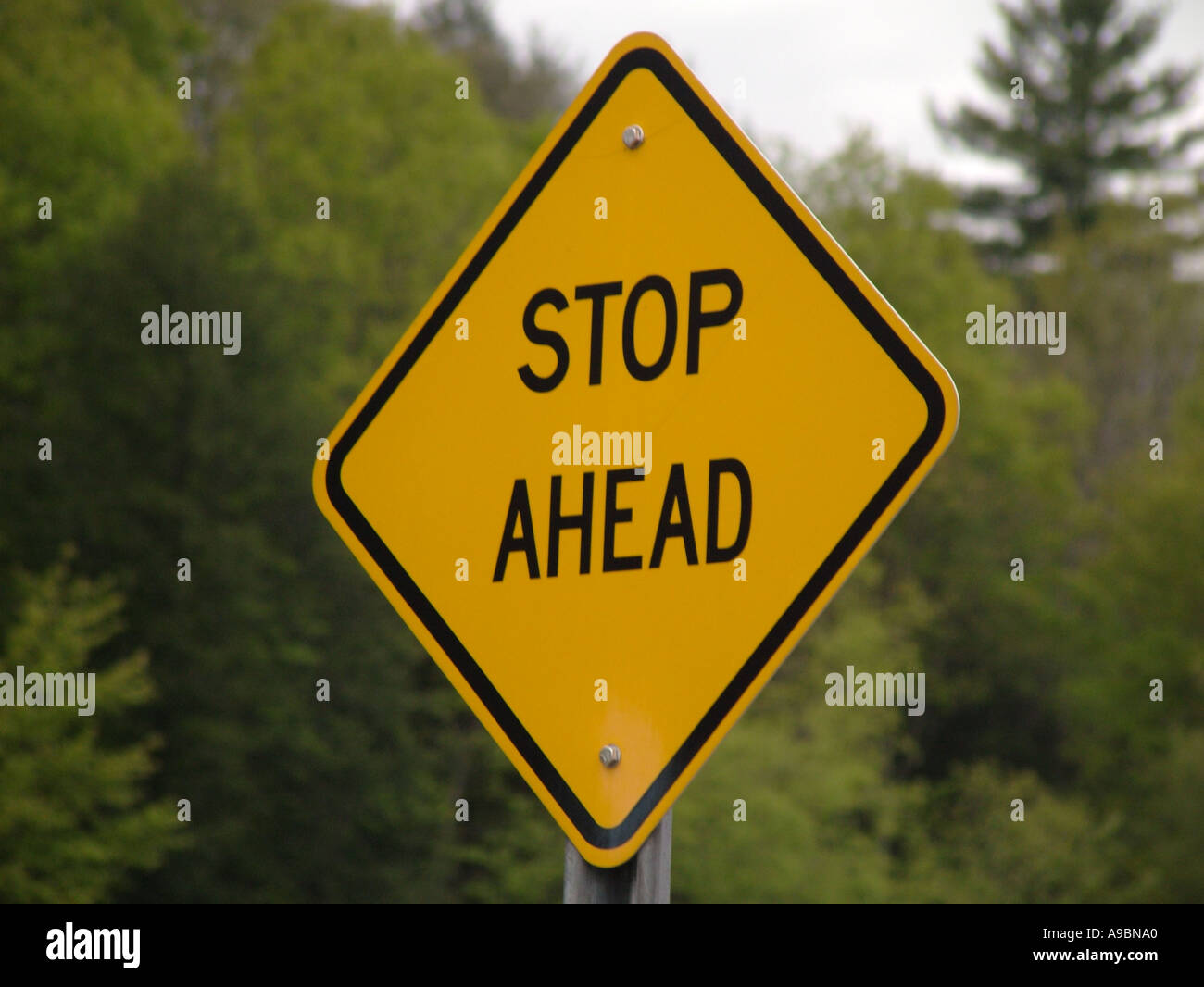 Stop sign ahead usa yellow warning hi-res stock photography and images ...