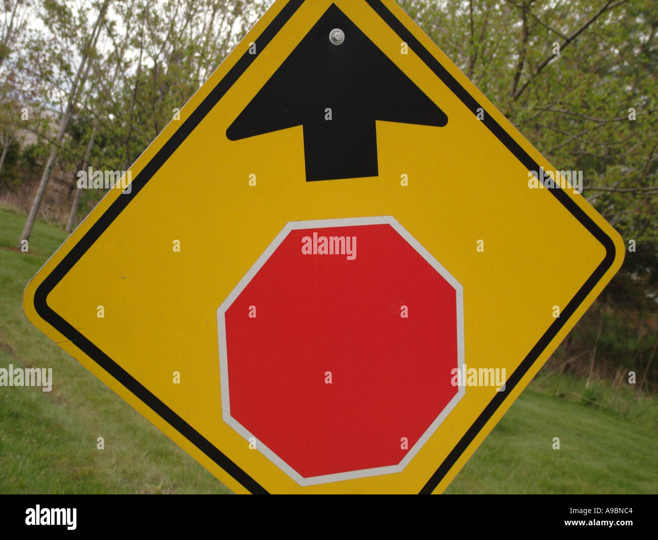 Stop sign ahead usa yellow warning hi-res stock photography and images ...