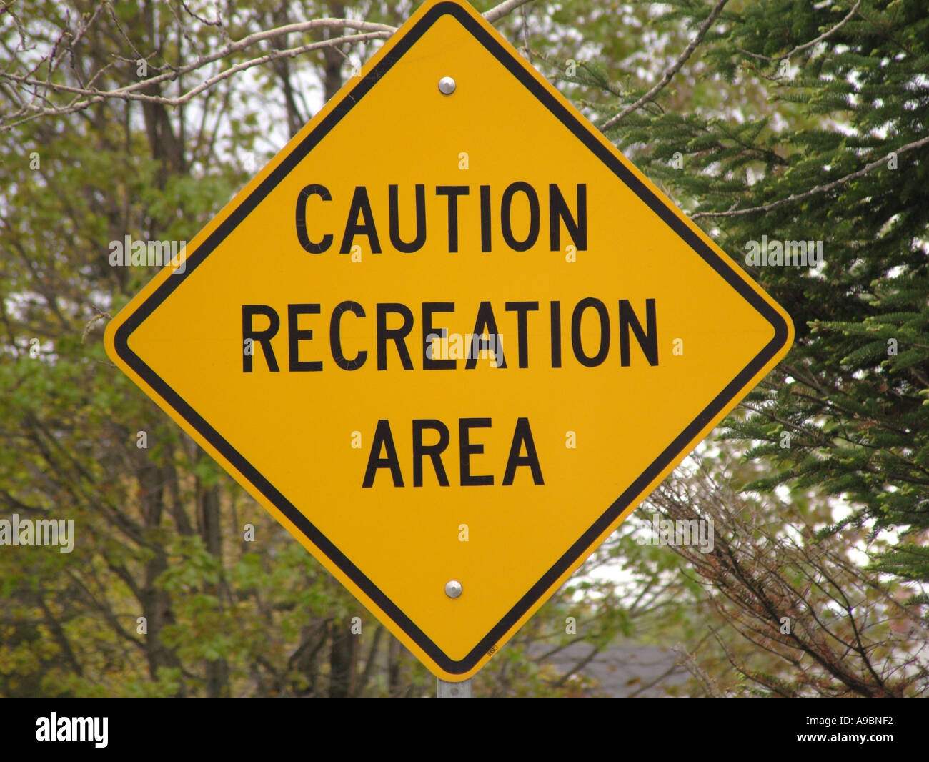 AJD42702, road sign, Caution Recreation Area sign Stock Photo - Alamy