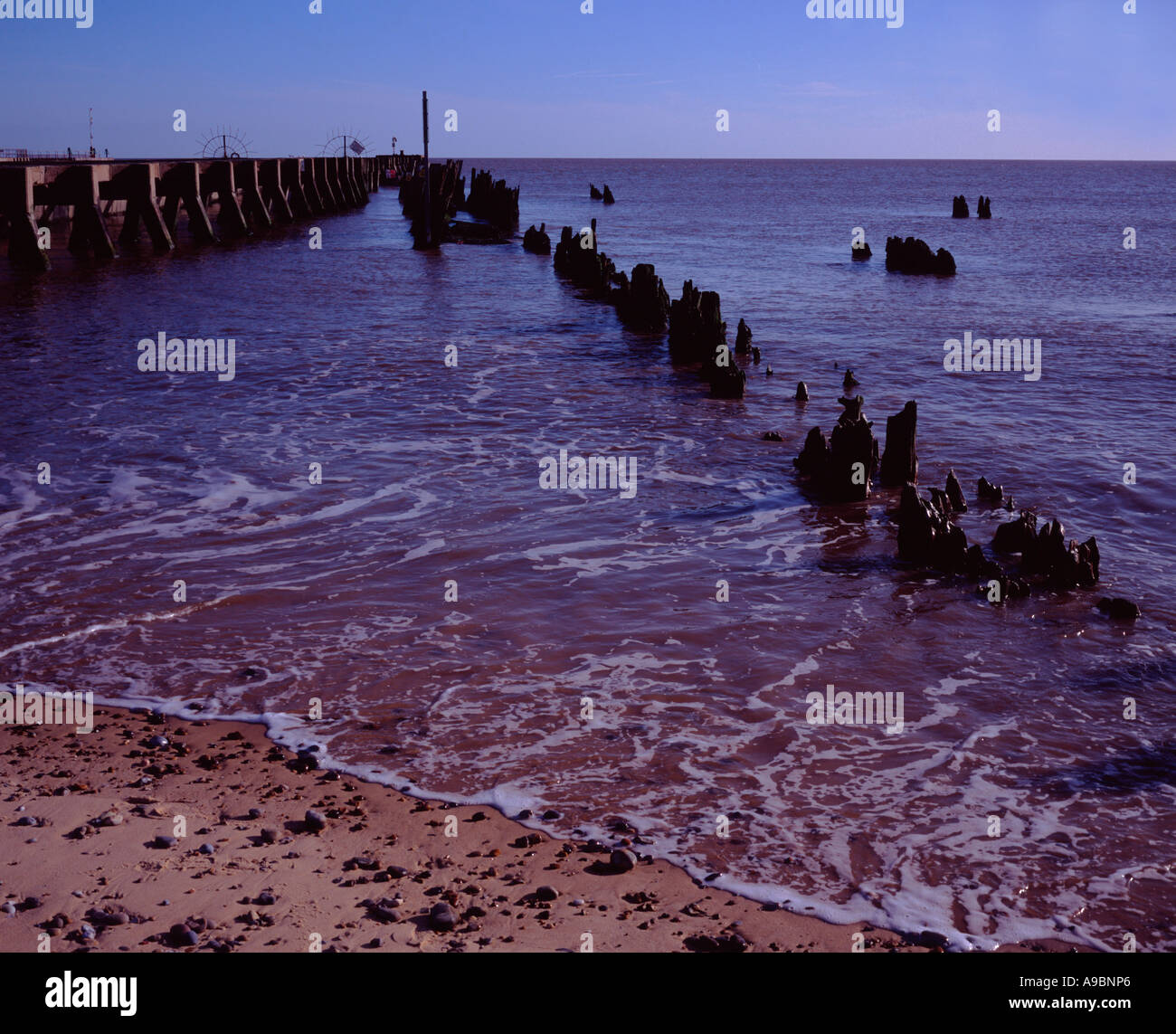 Wooden structure where the River Blyth meets the sea, Southwold ...