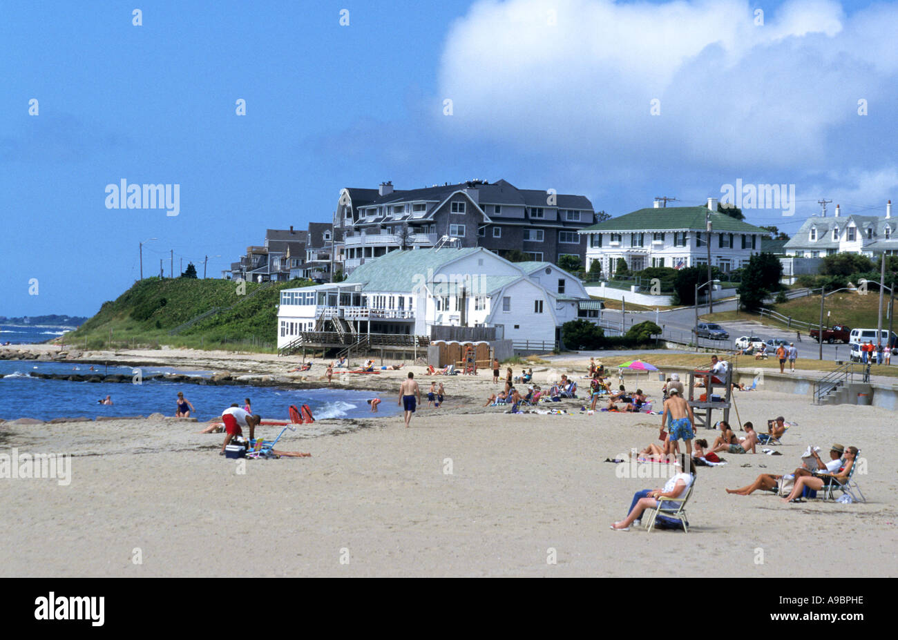 Holidaymakers enjoy the sun on a Typical Cape Cod Beach ,Massachusetts ...