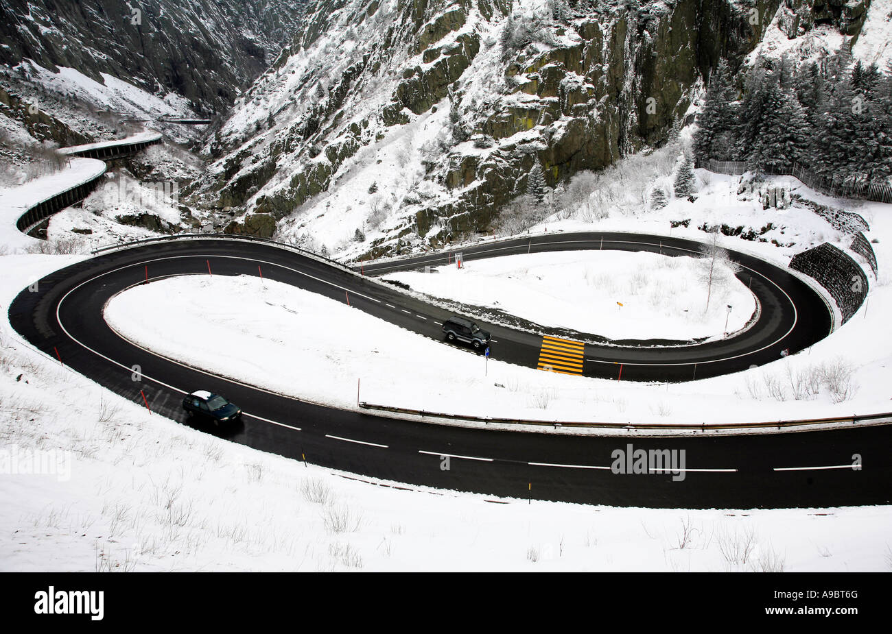 Curly road near Andermatt Switzerland Stock Photo - Alamy
