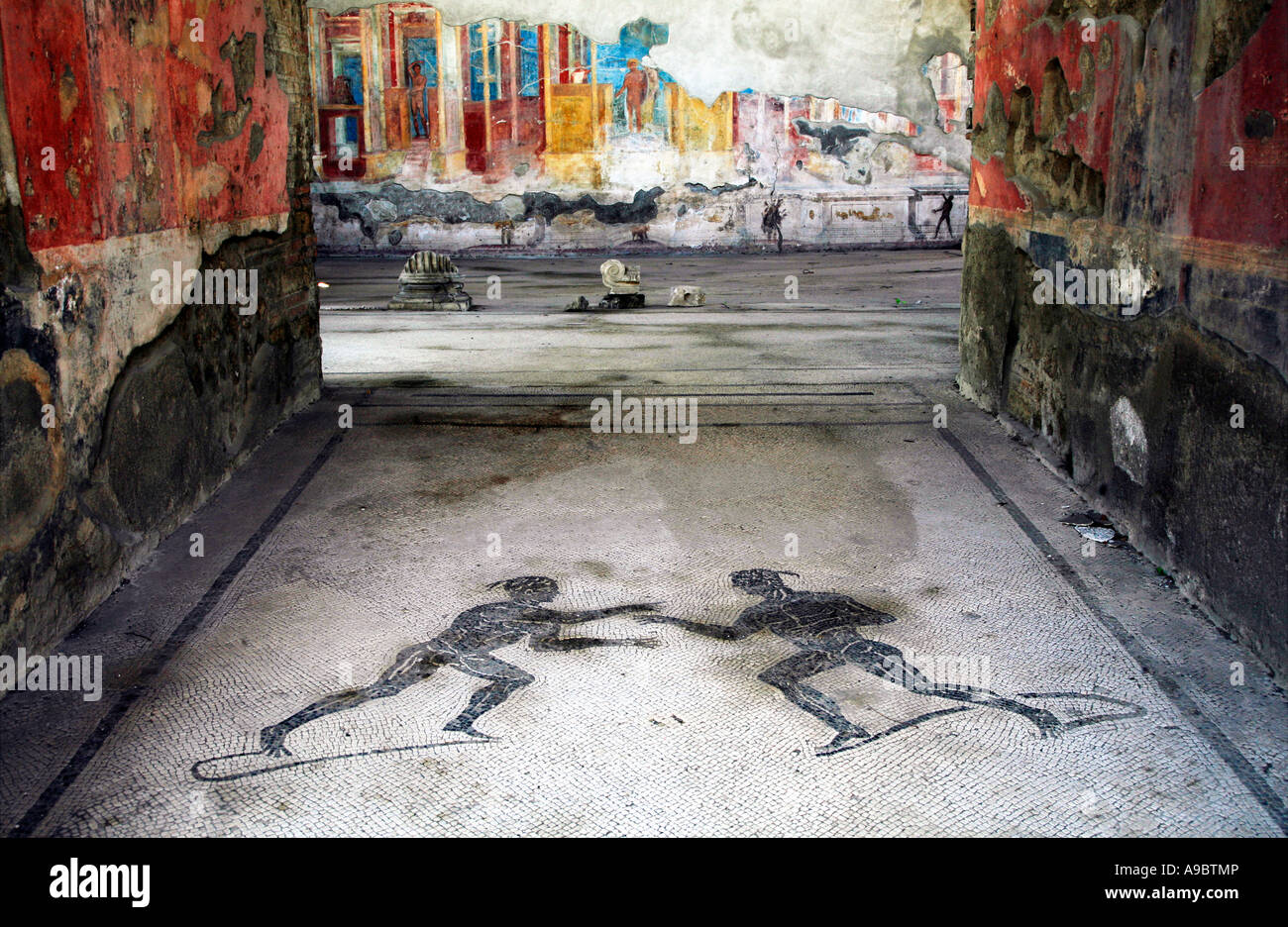 Mosaic of gladiators in house entrance Pompeii Stock Photo - Alamy