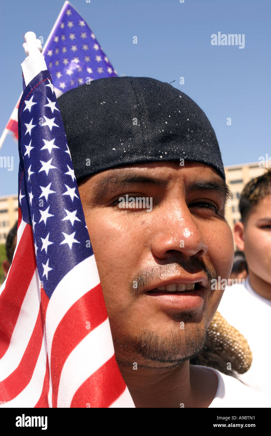 American Hispanic male with American flag. Immigration rally, Dallas ...