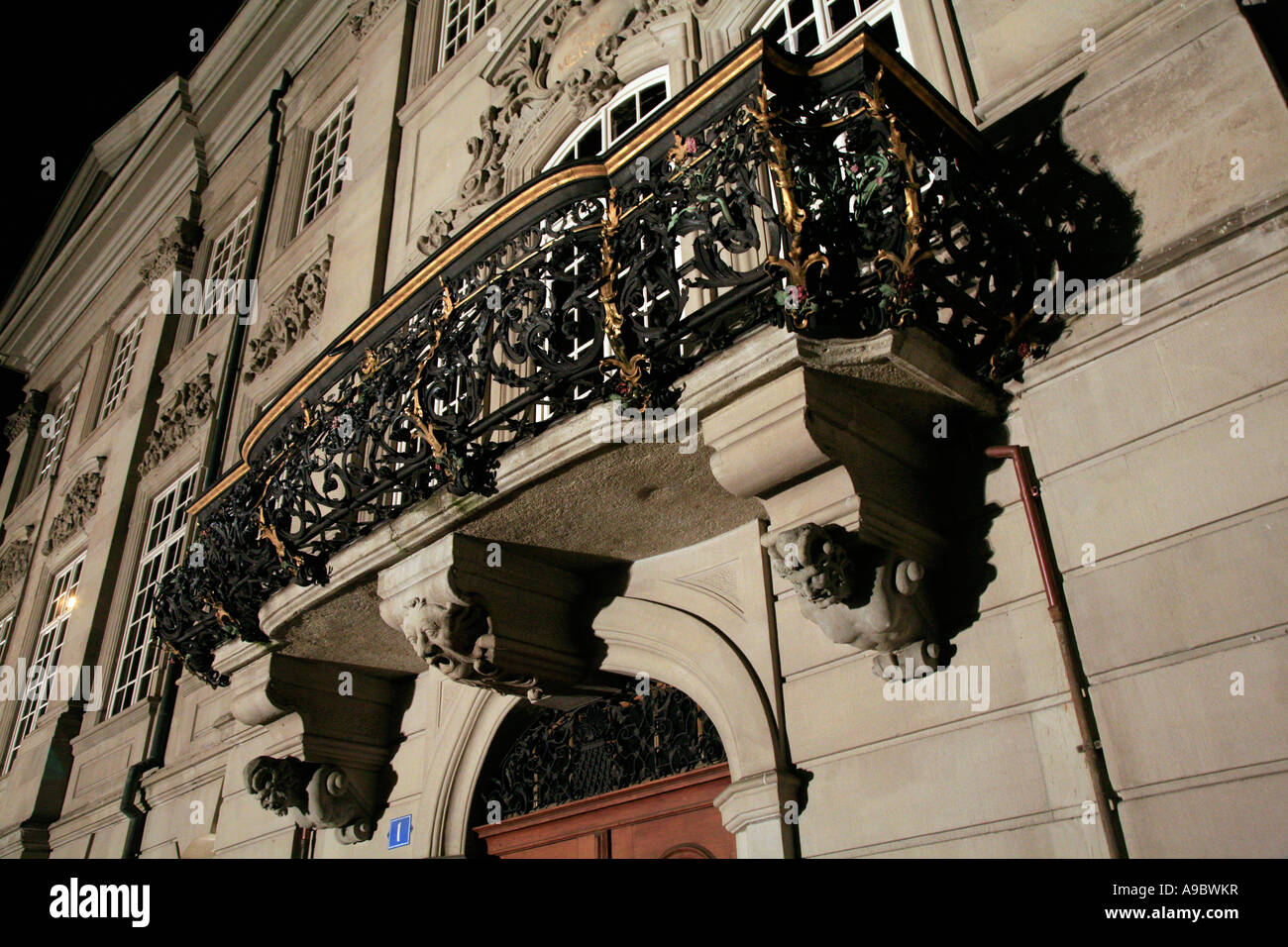 Balcony in Zurich Switzerland photographed at night Stock Photo - Alamy