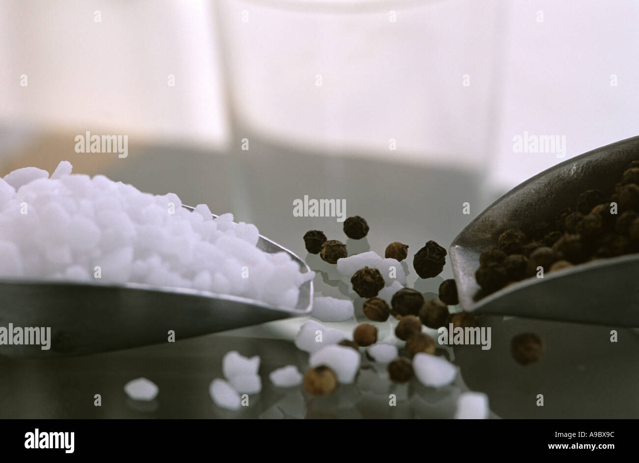 Pepper and rock salt, close-up Stock Photo - Alamy
