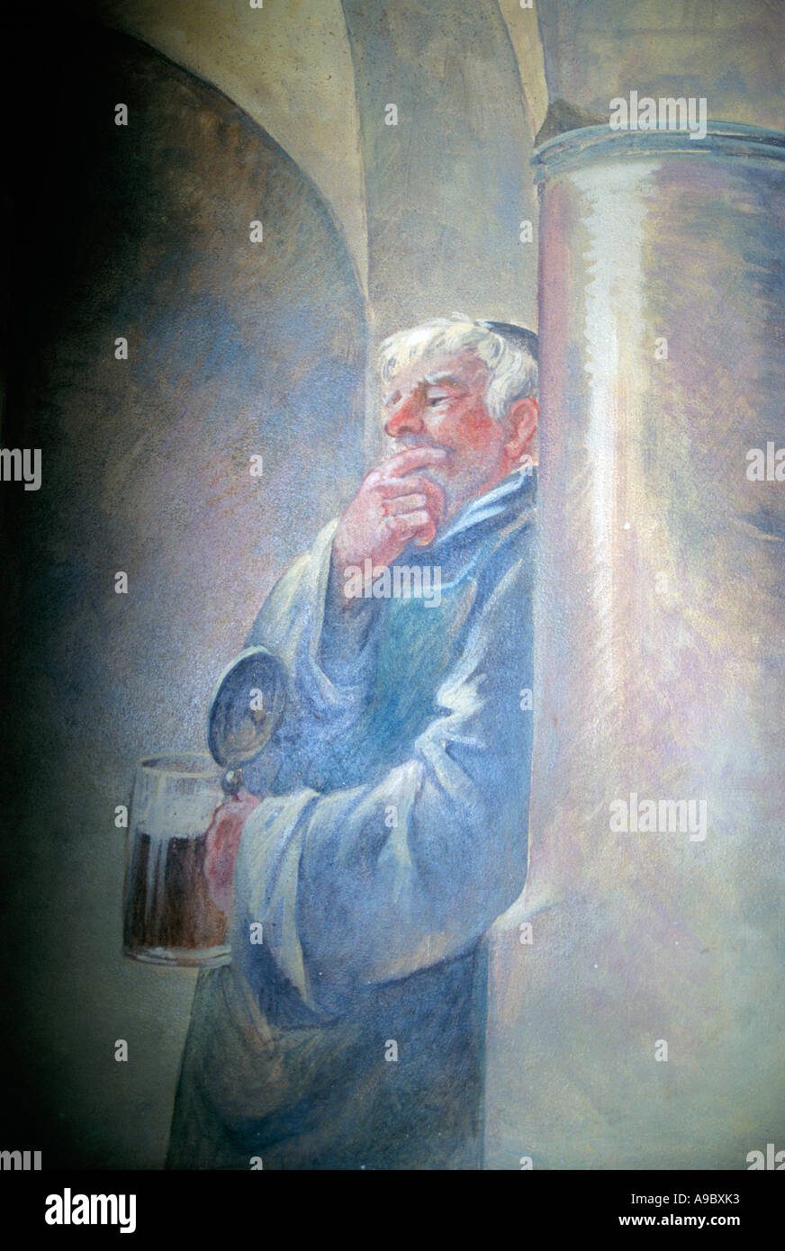 Wall painting of a Monk in a Traditional bavaria brewery restaurant ...