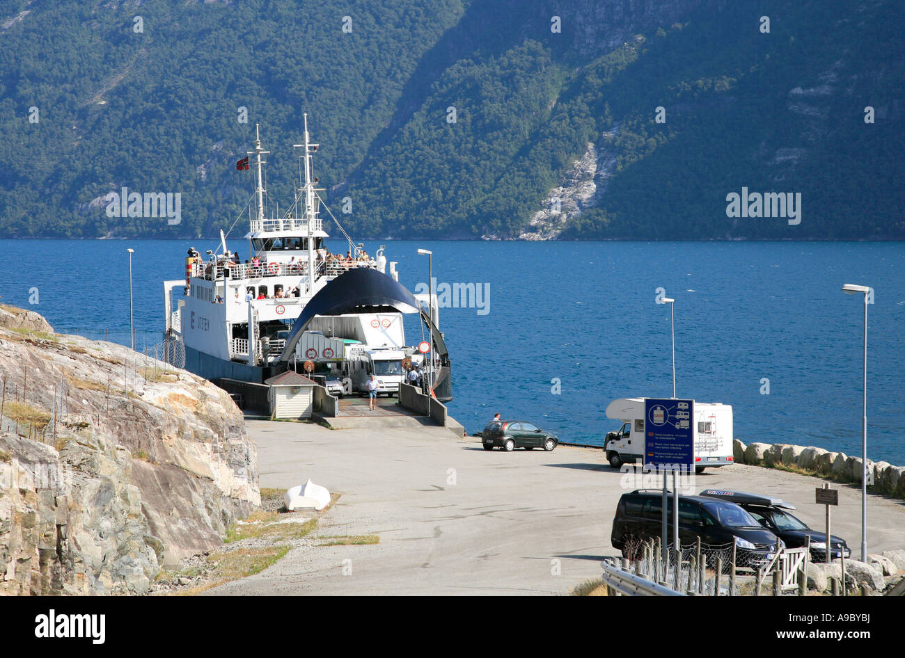 Car and passenger ferry in Lysebotn Fjord Norway Europe Stock Photo - Alamy