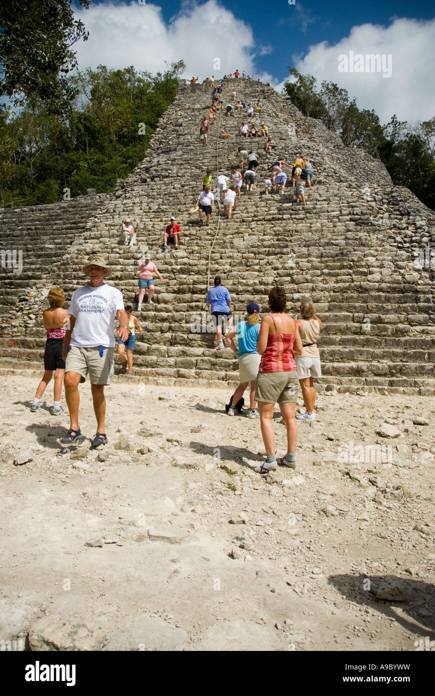 Tourist going up the Coba Great pyramid Yucatan Mexico Stock Photo - Alamy