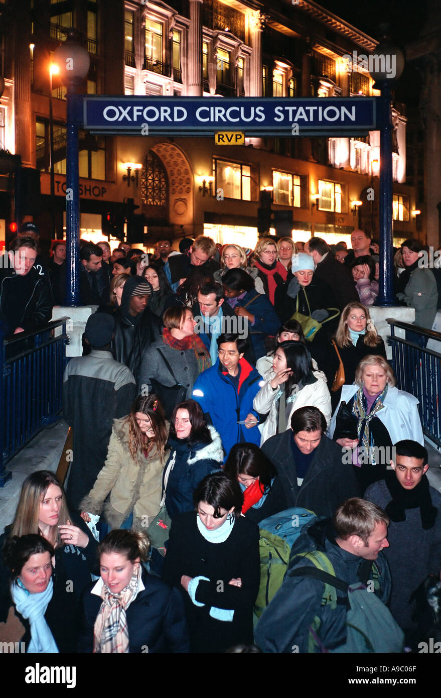 People crowding into Oxford Circus Underground Station London England ...