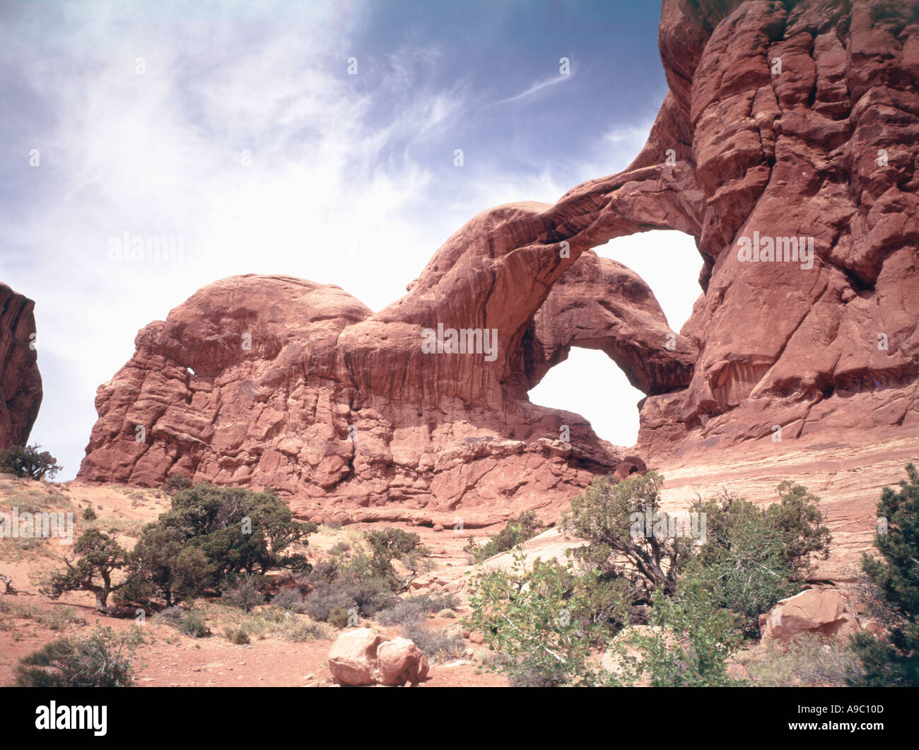 Arches National Park in Utah showing Double Arch Stock Photo - Alamy
