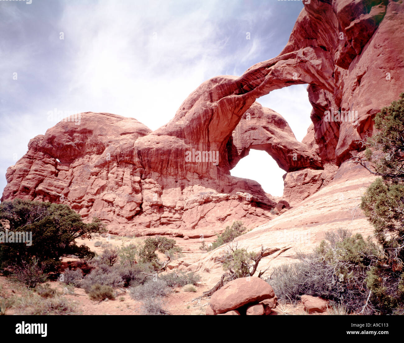 Arches National Park in Utah showing Double Arch Stock Photo - Alamy