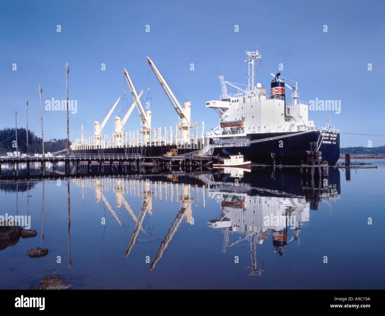 Ocean going cargo freighter Mercury Island at anchor in Coos Bay Oregon ...
