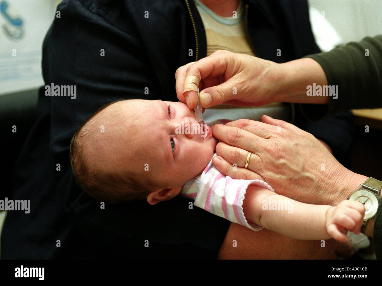Doctor giving 8 week old baby polio vaccine Stock Photo - Alamy
