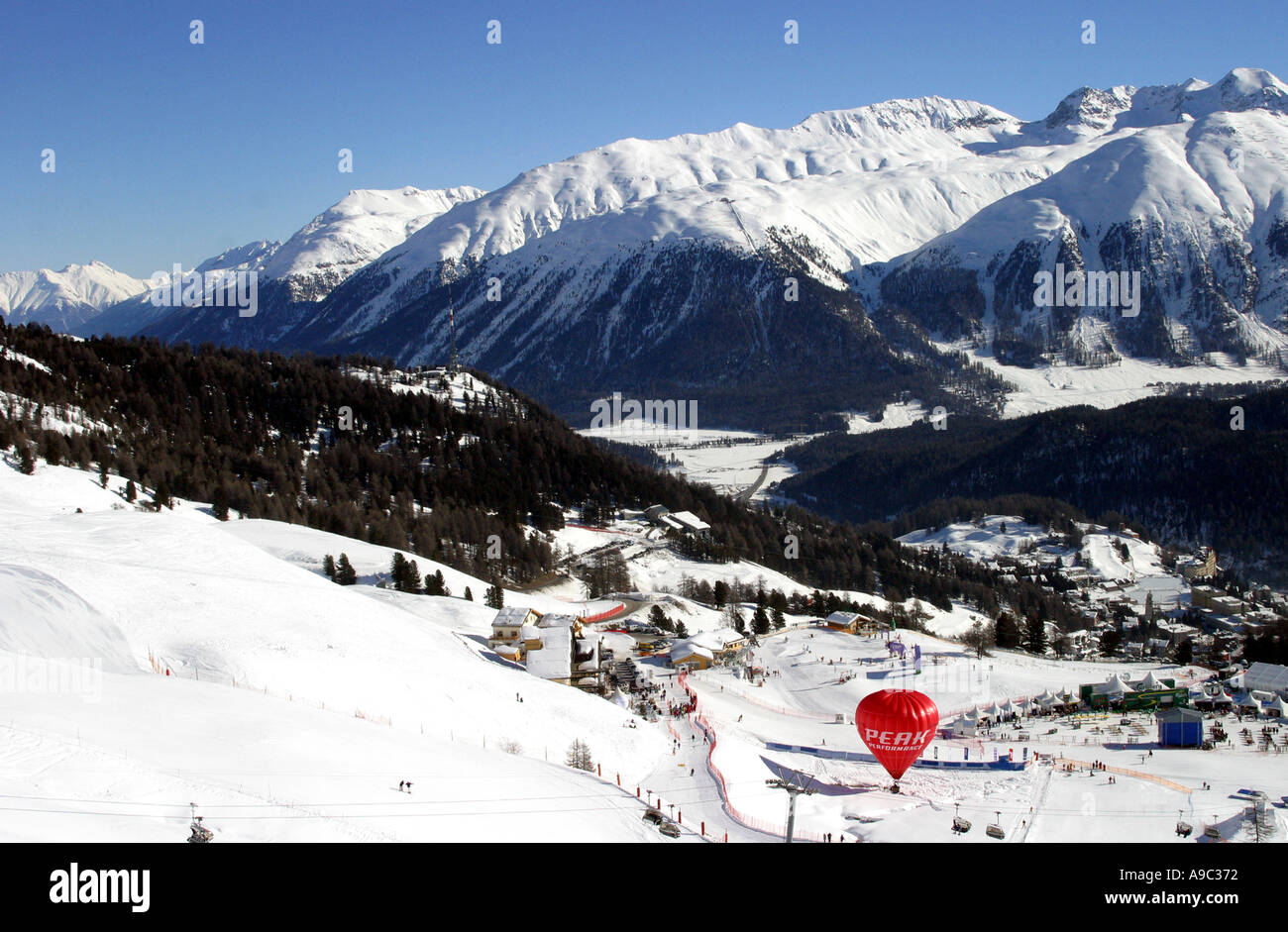 General view of St Moritz ski slopes and town Stock Photo - Alamy