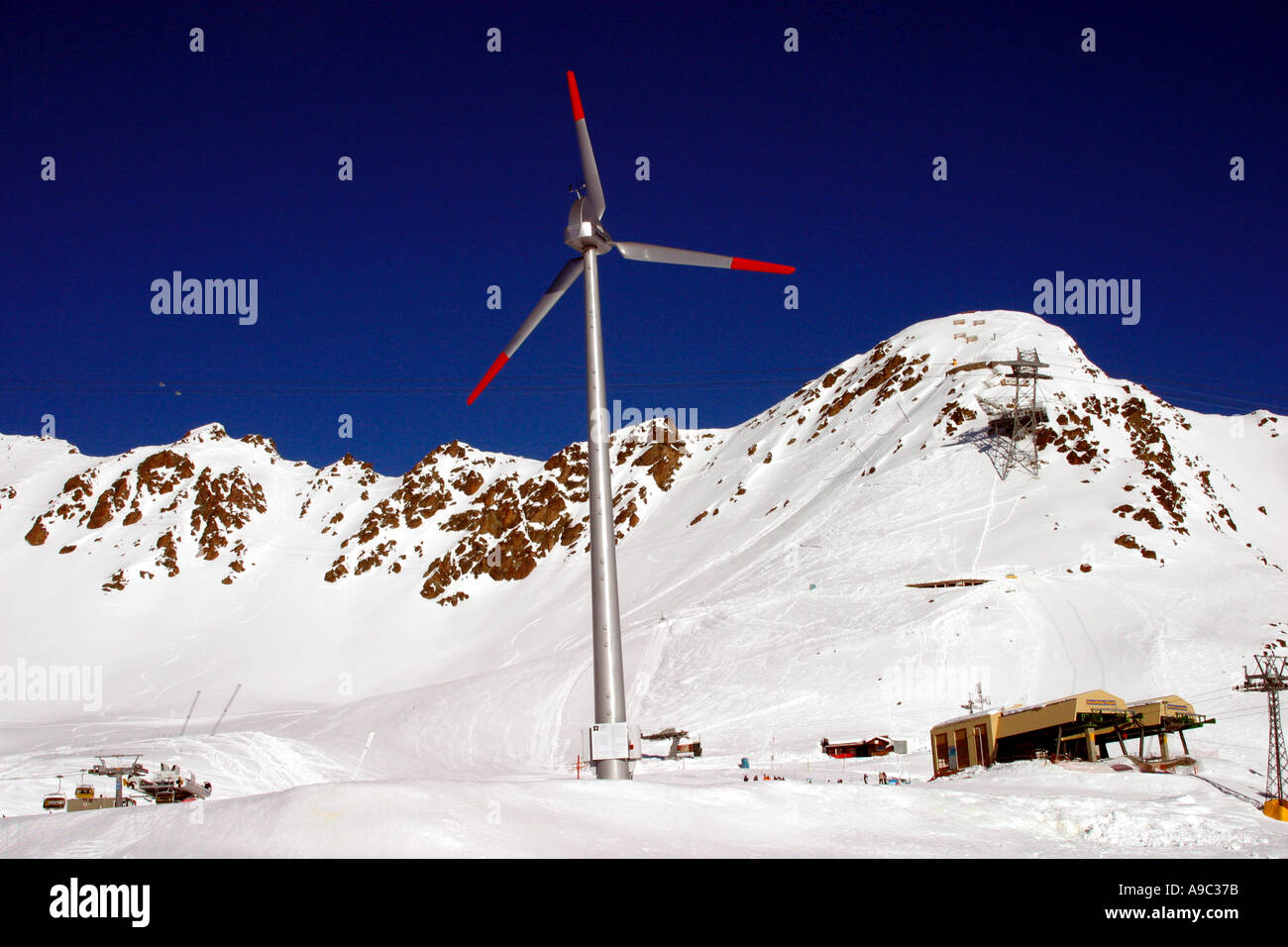 Wind generated power turbine for ski lifts at St Moritz Switzerland ...