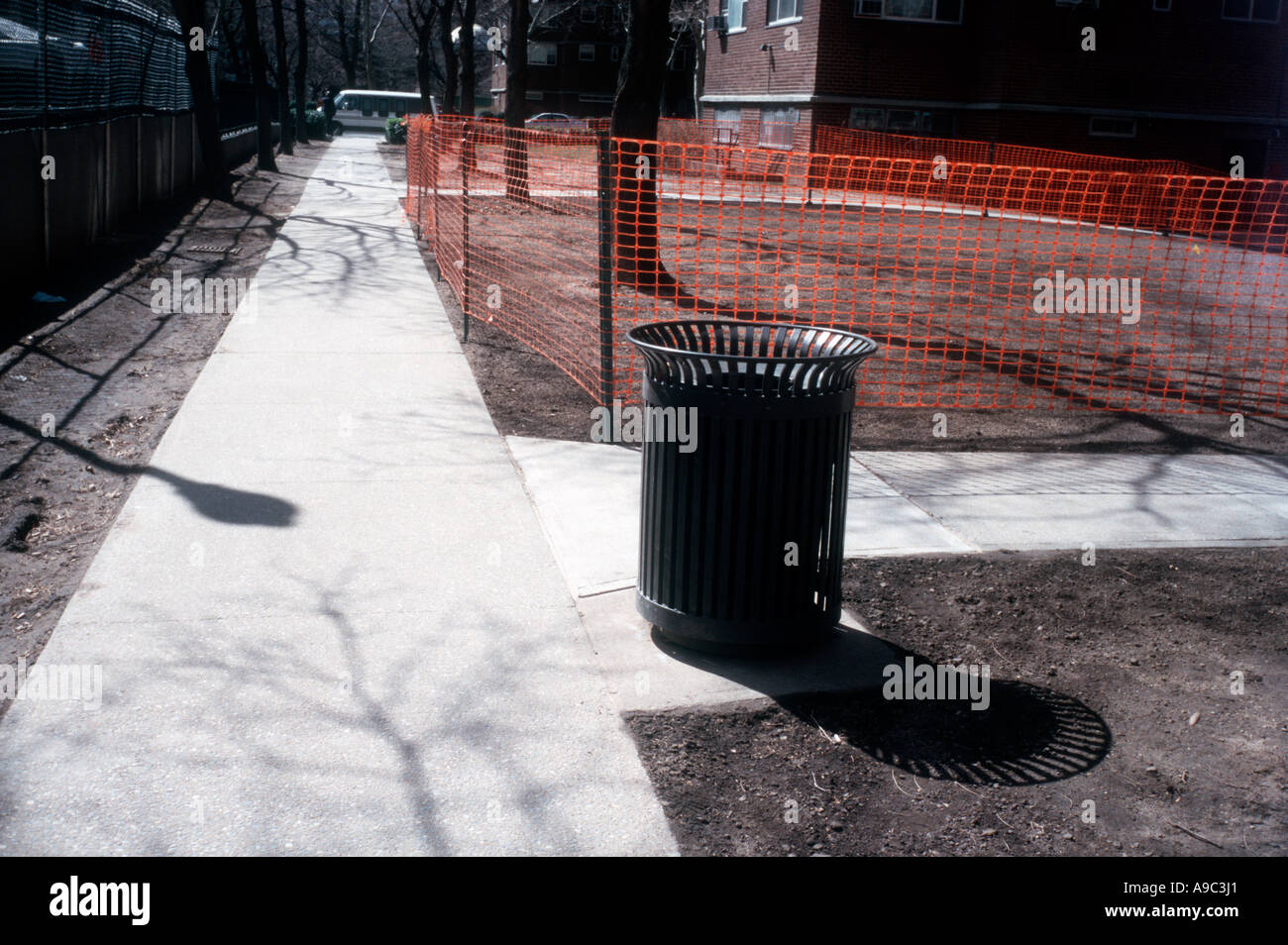 Pathway and lawn behind buildings Lawn is getting reseeded Stock Photo ...