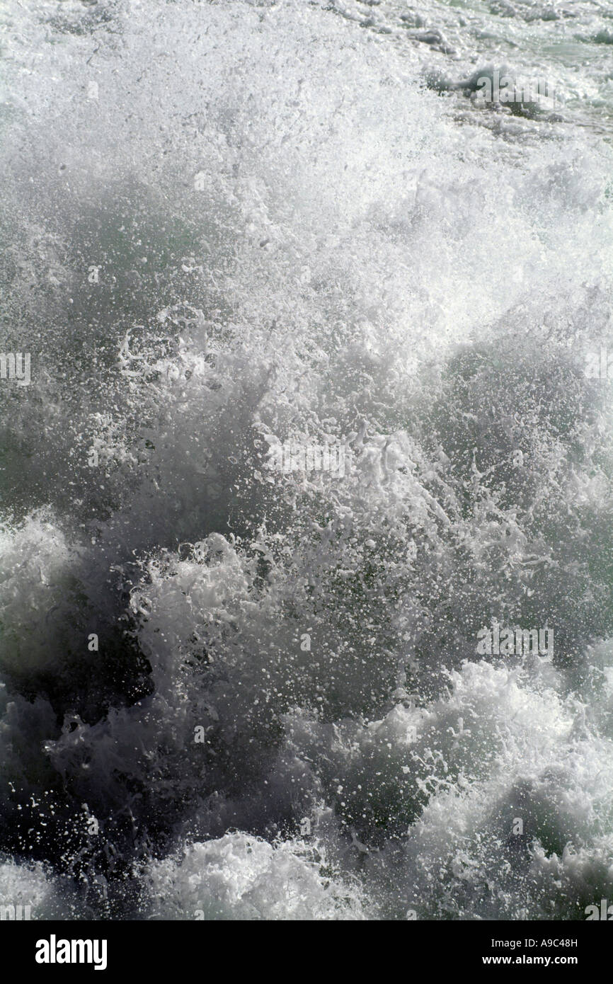 Seawater splashing from power outlet of fast ferry. English Channel UK ...