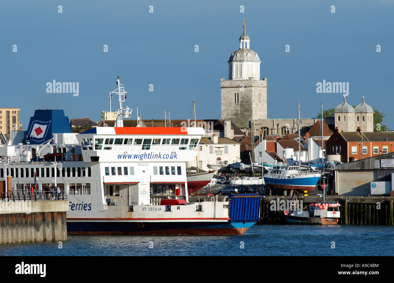 Portsmouth Harbour southern England UK Ferry port and Cathedral Stock ...