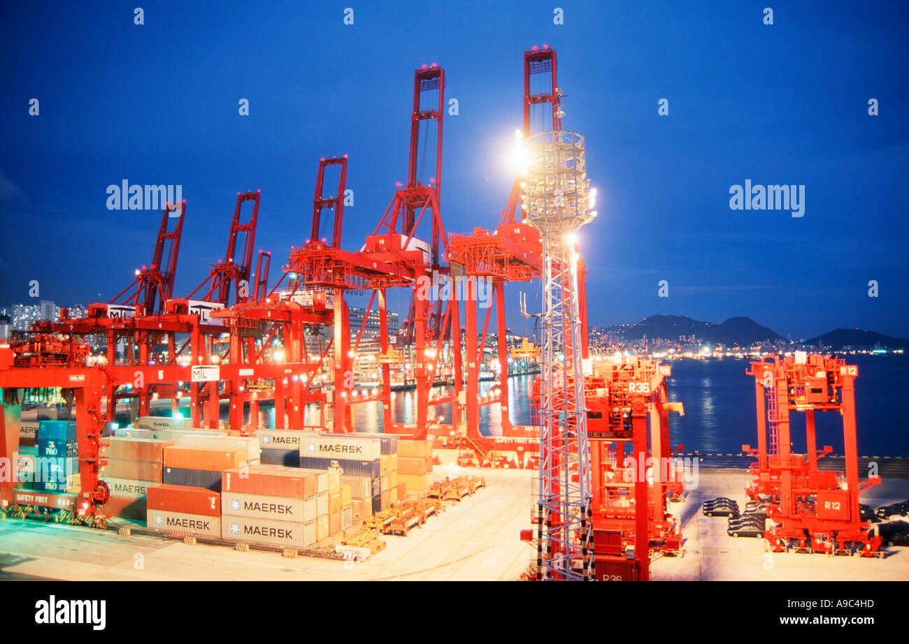 Kwai Fung container harbour at dusk Hong Kong China Stock Photo - Alamy