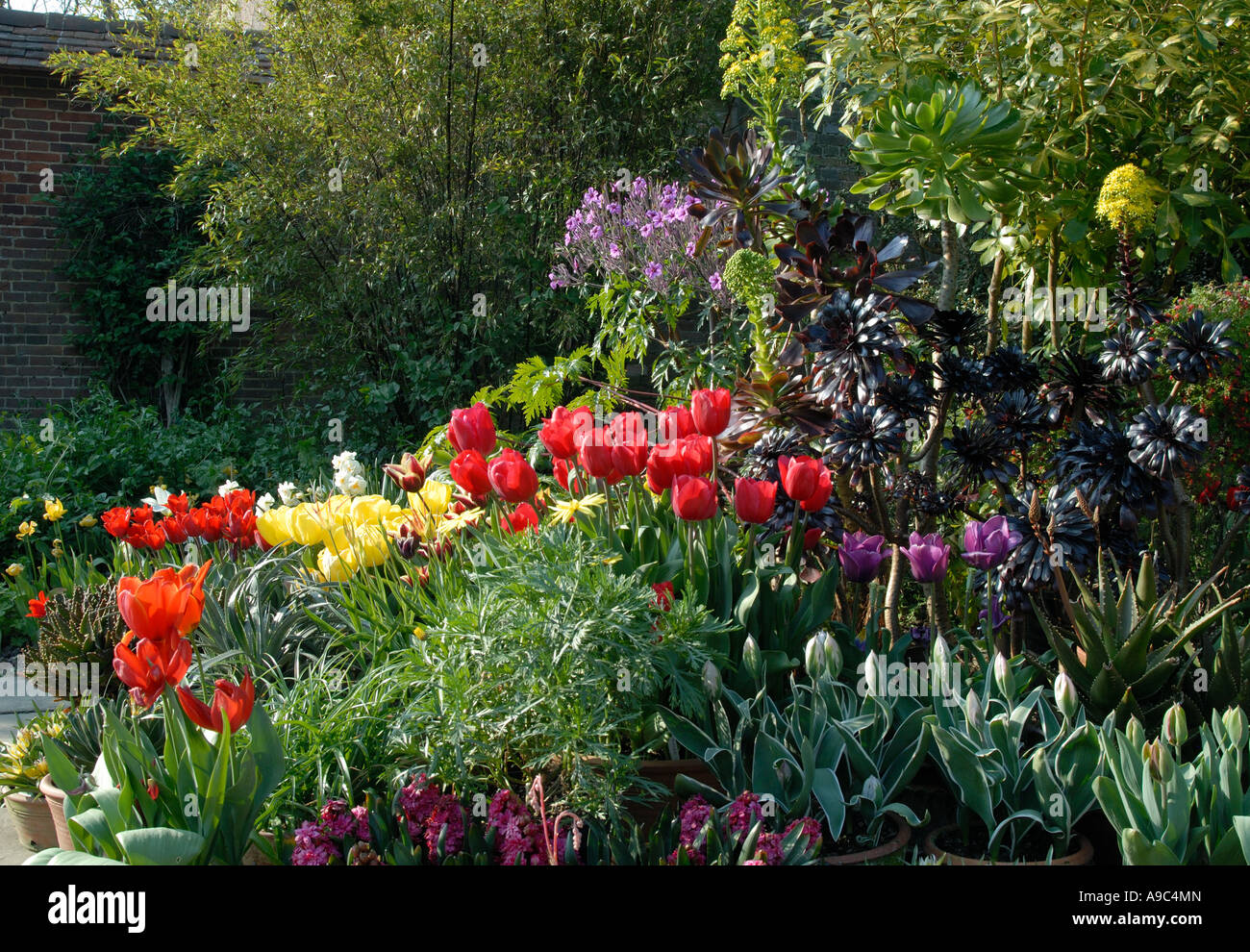 A display of spring flowers at Great Dixter Gardens in Northiam, East ...
