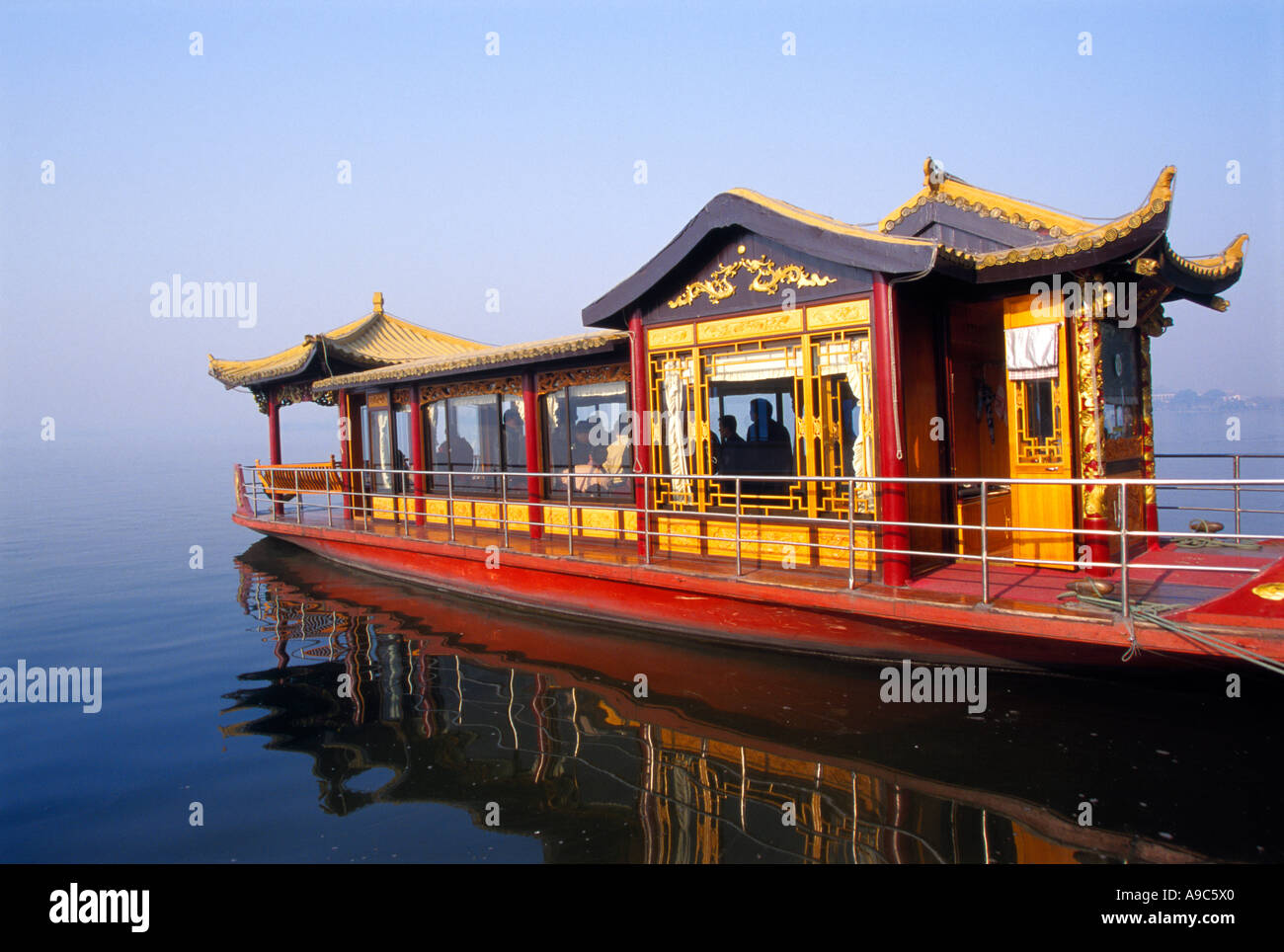 Colorful Traditional chinese tour boat in Westlake Xi Hu Hangzhou ...