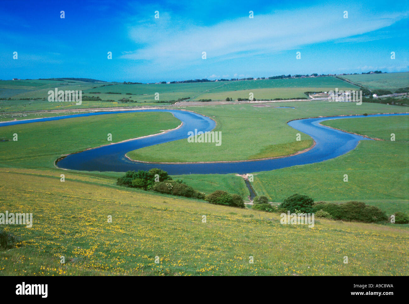 The meandering Cuckmere River Exceat East Sussex Britain Stock Photo ...